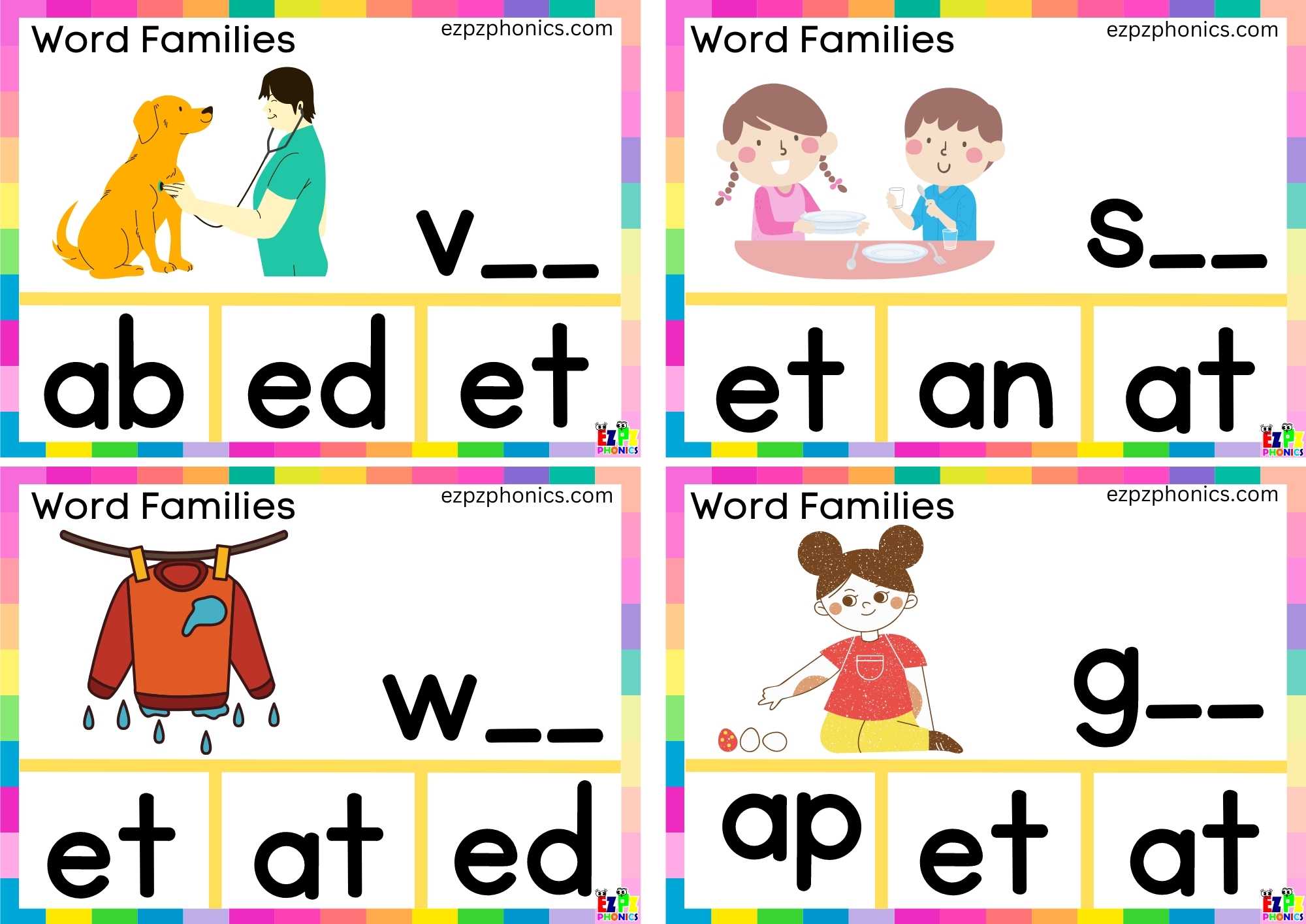 et Word Family Finish the word and clip the correct letters Clip card ...