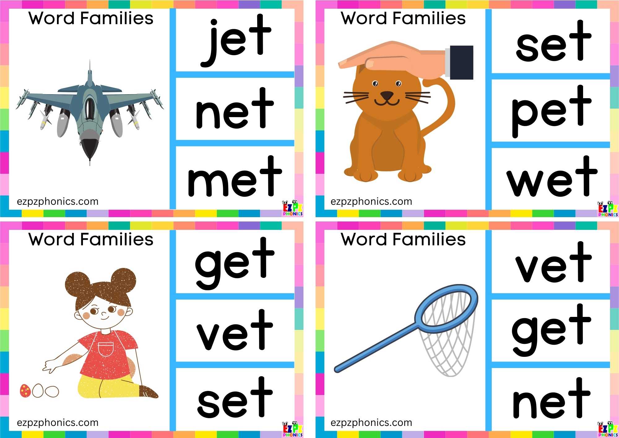 et Word Family clip cards Look at the image and clip the correct word ...