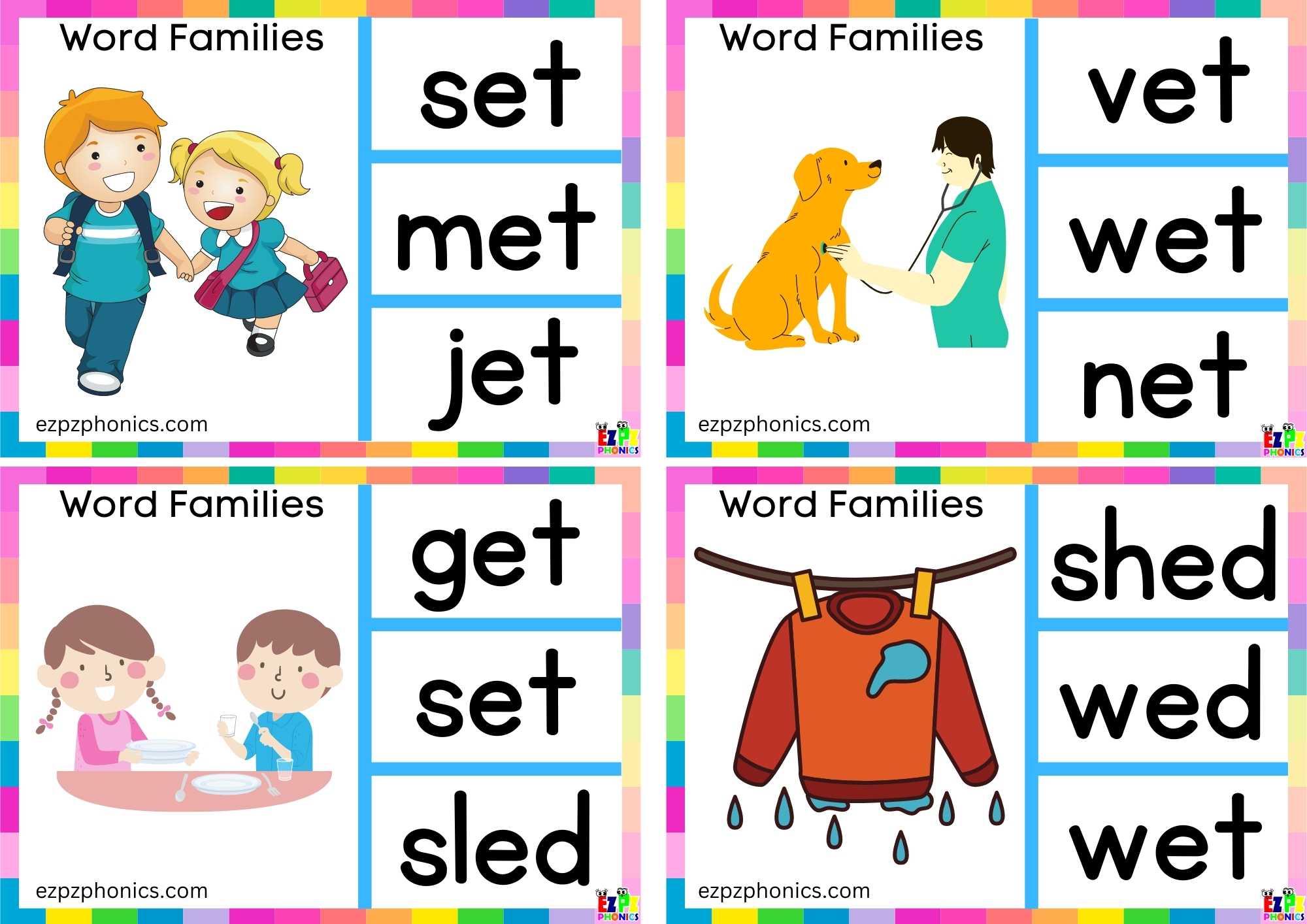 et Word Family clip cards Look at the image and clip the correct word ...