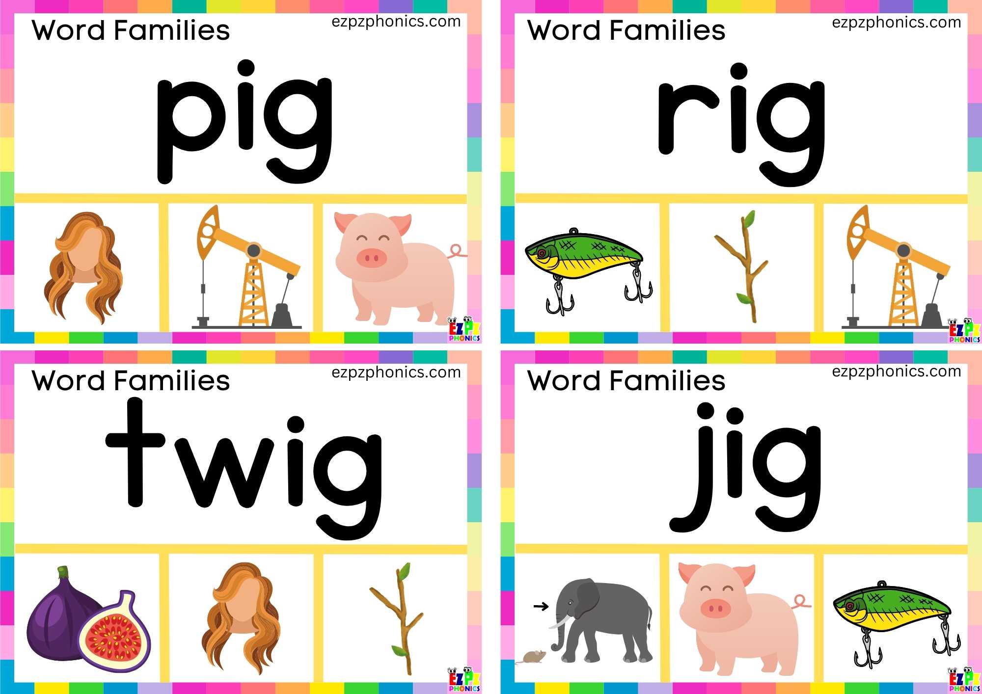 Read the word and clip the correct image clip cards Word Family ig ...
