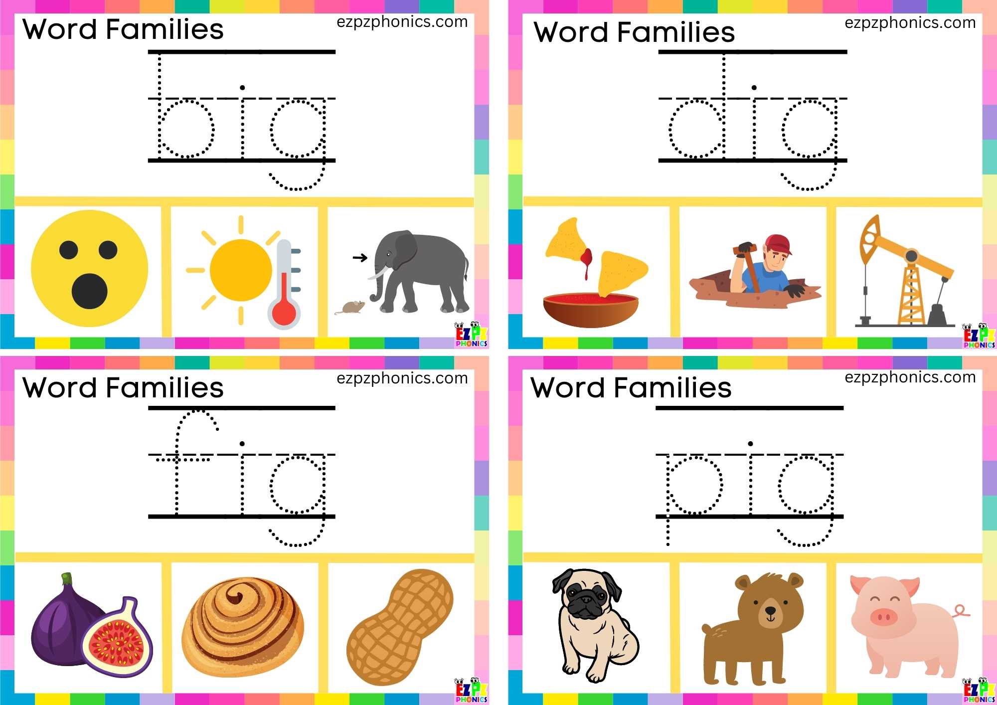 Word Family ig Write the words and clip the image Clip cards group 1 ...