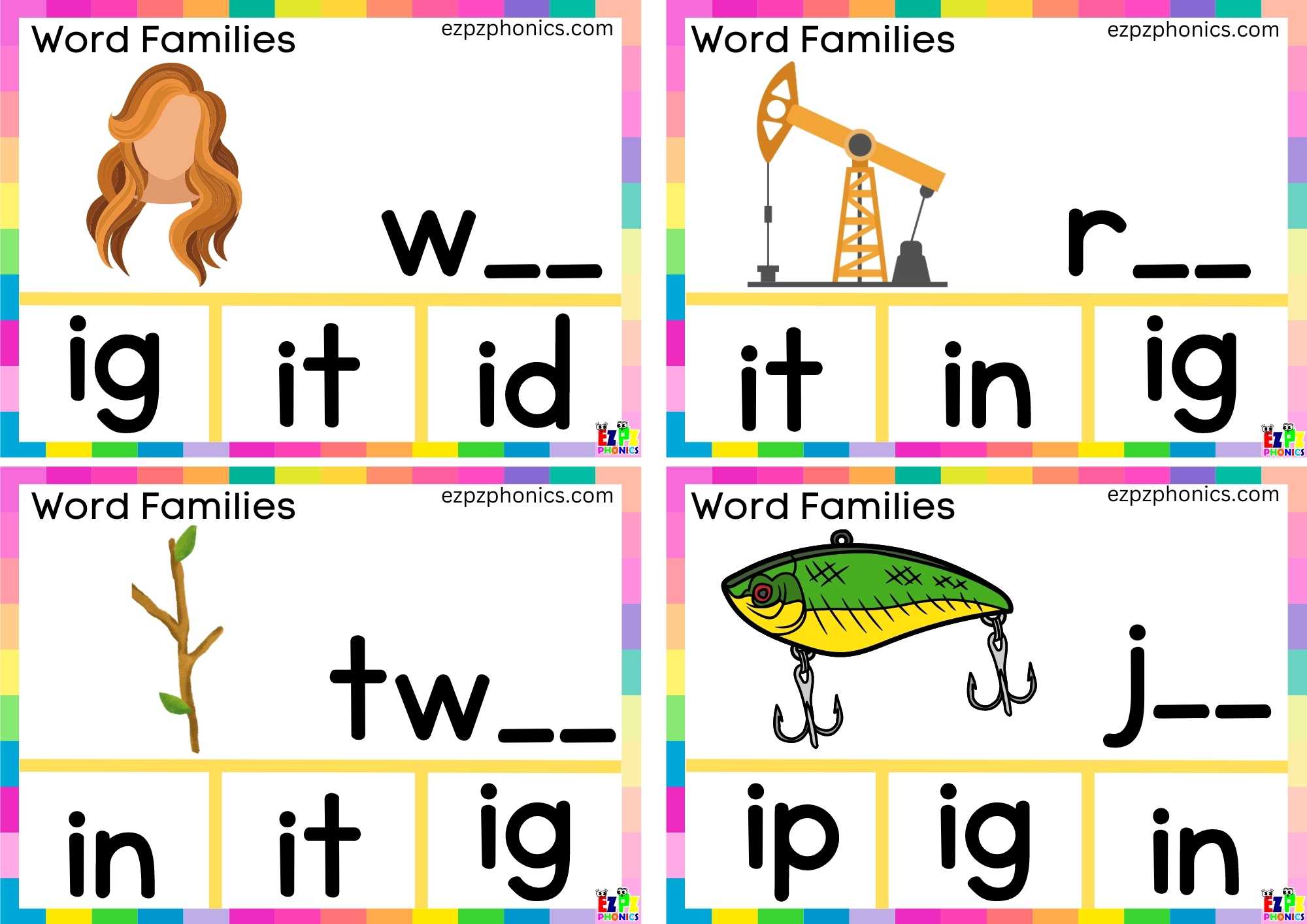 ig Word Family Finish the word and clip the correct letters group 2 ...