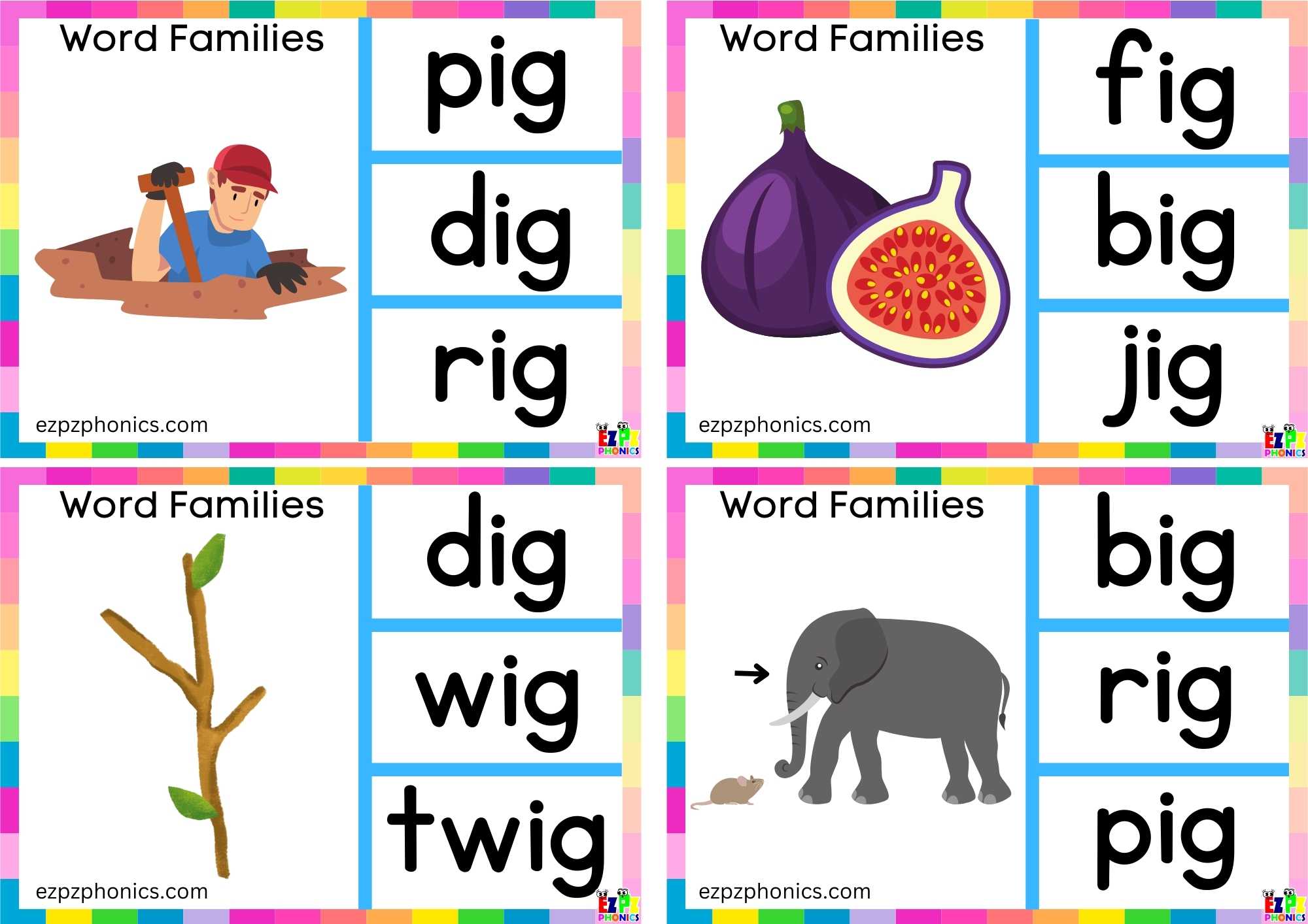 ig Word Family Look at the image and clip the correct word clip card ...