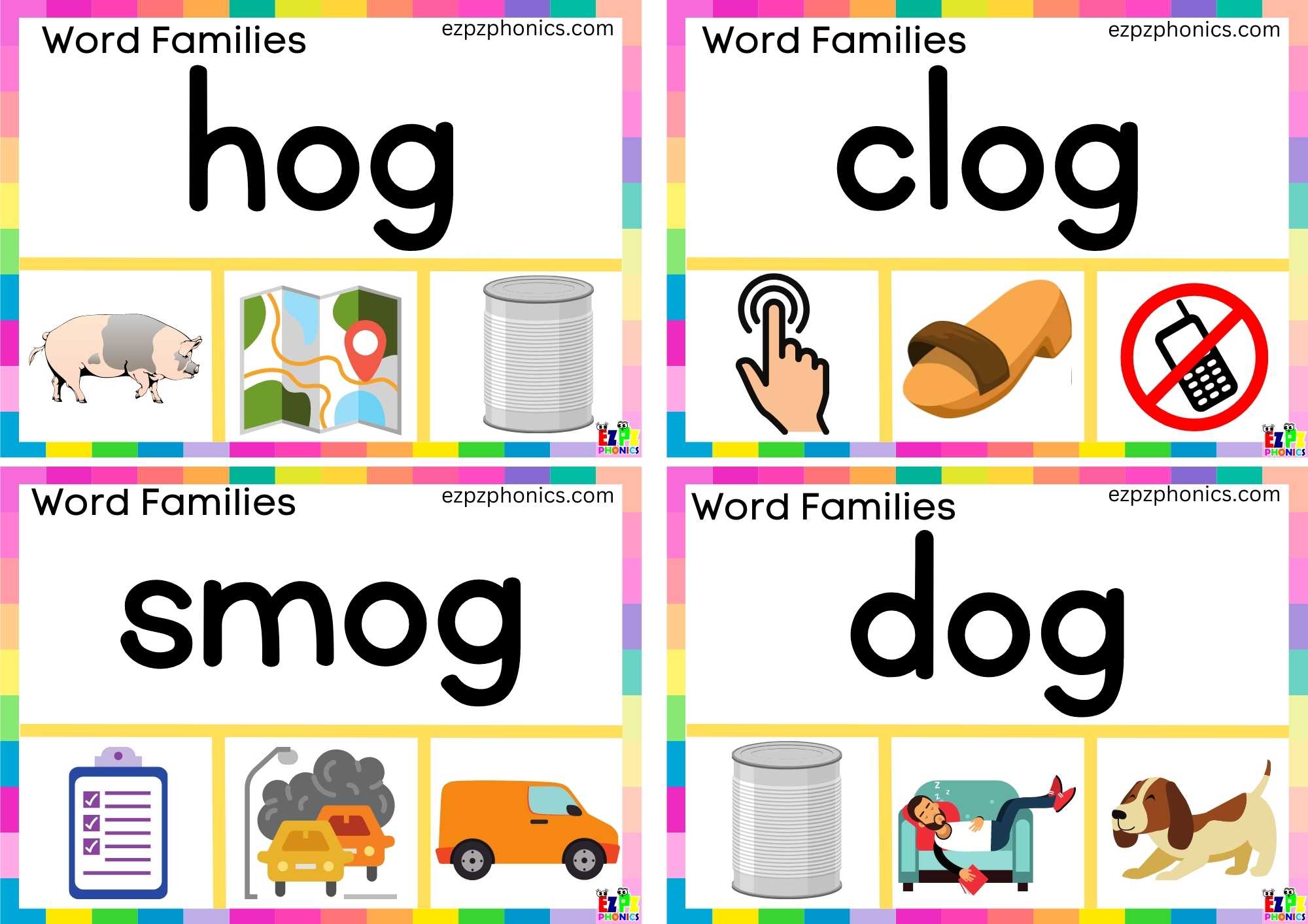 Read the word and clip the correct image Clip cards Word Family og ...