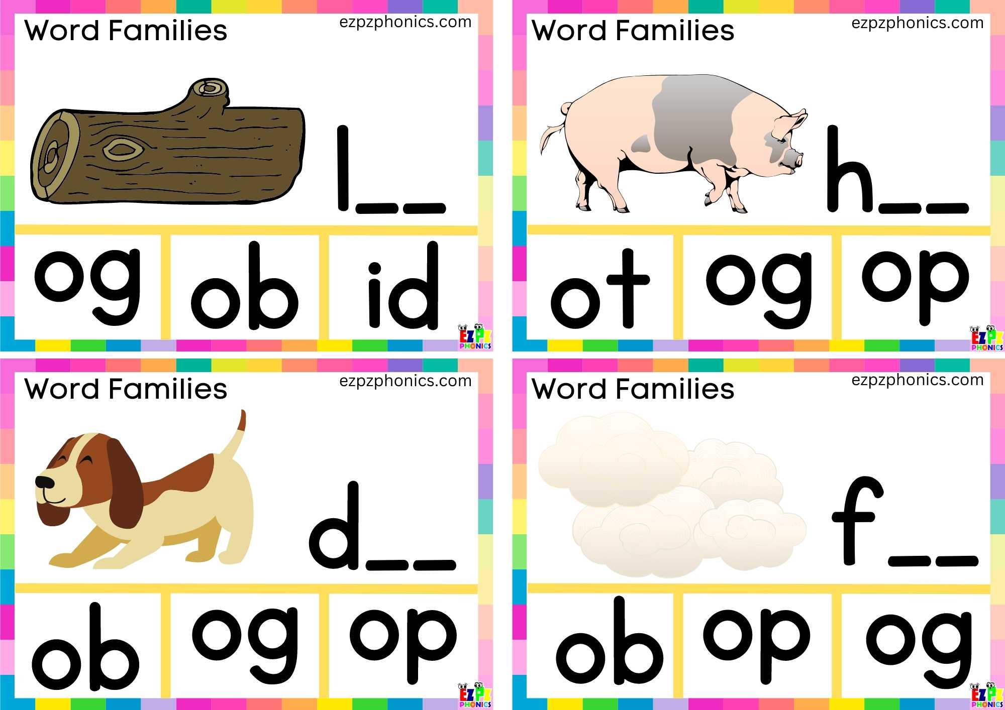Word Family og Finish the word and clip the correct letters Clip cards ...