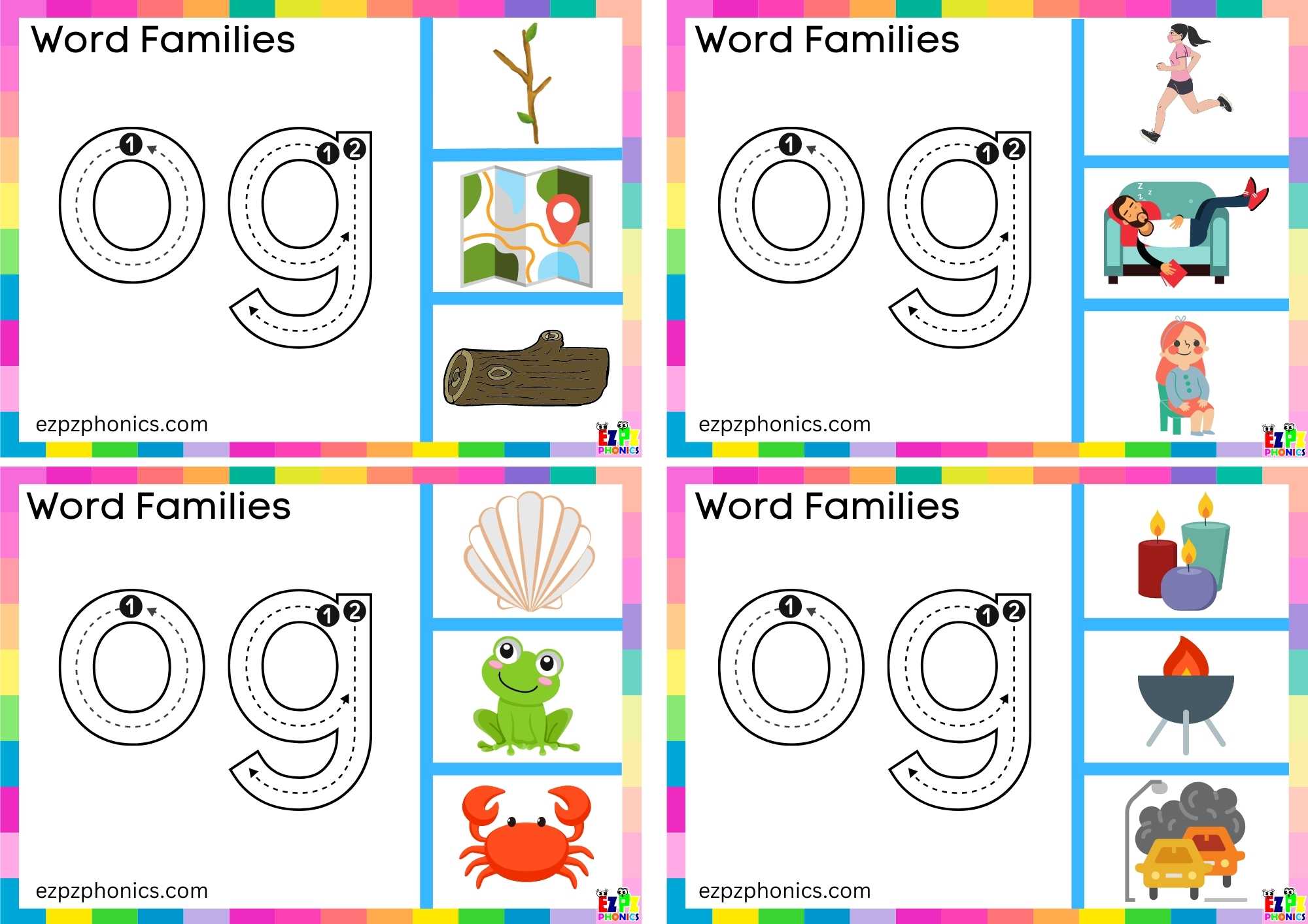 Word Family og Trace the letters and clip the image Clip cards set 1 ...