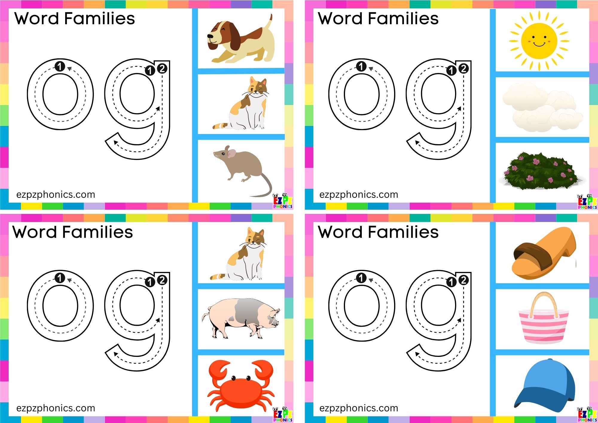 Word Family og Trace the letters and clip the image Clip cards set 2 ...