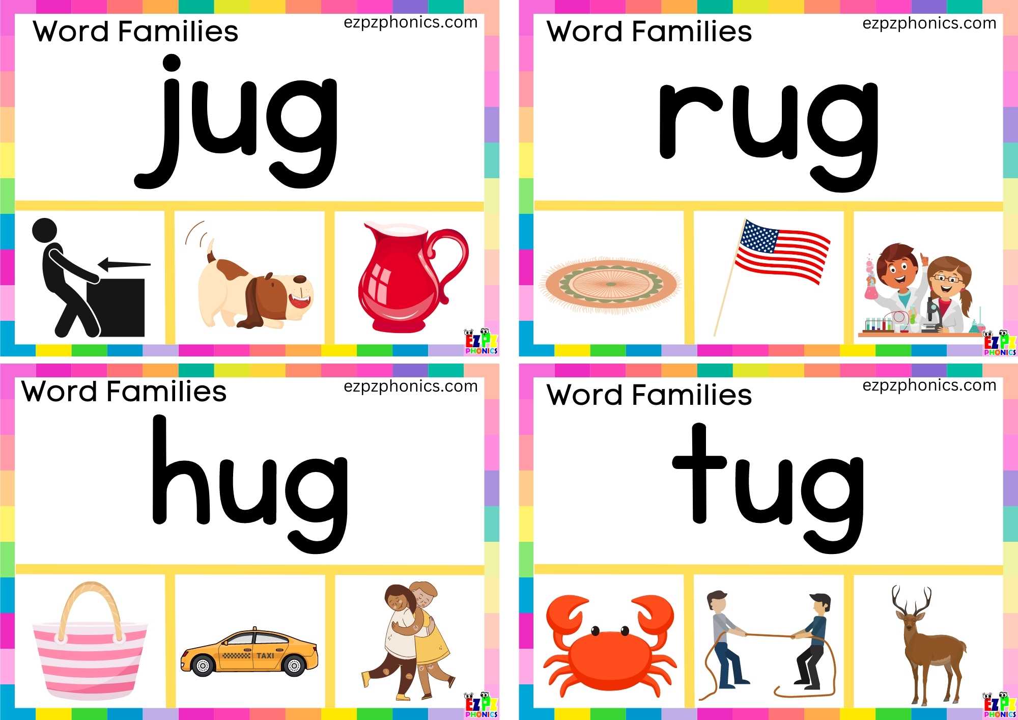 Read the word and clip the correct image Clip cards for Word Family ug ...