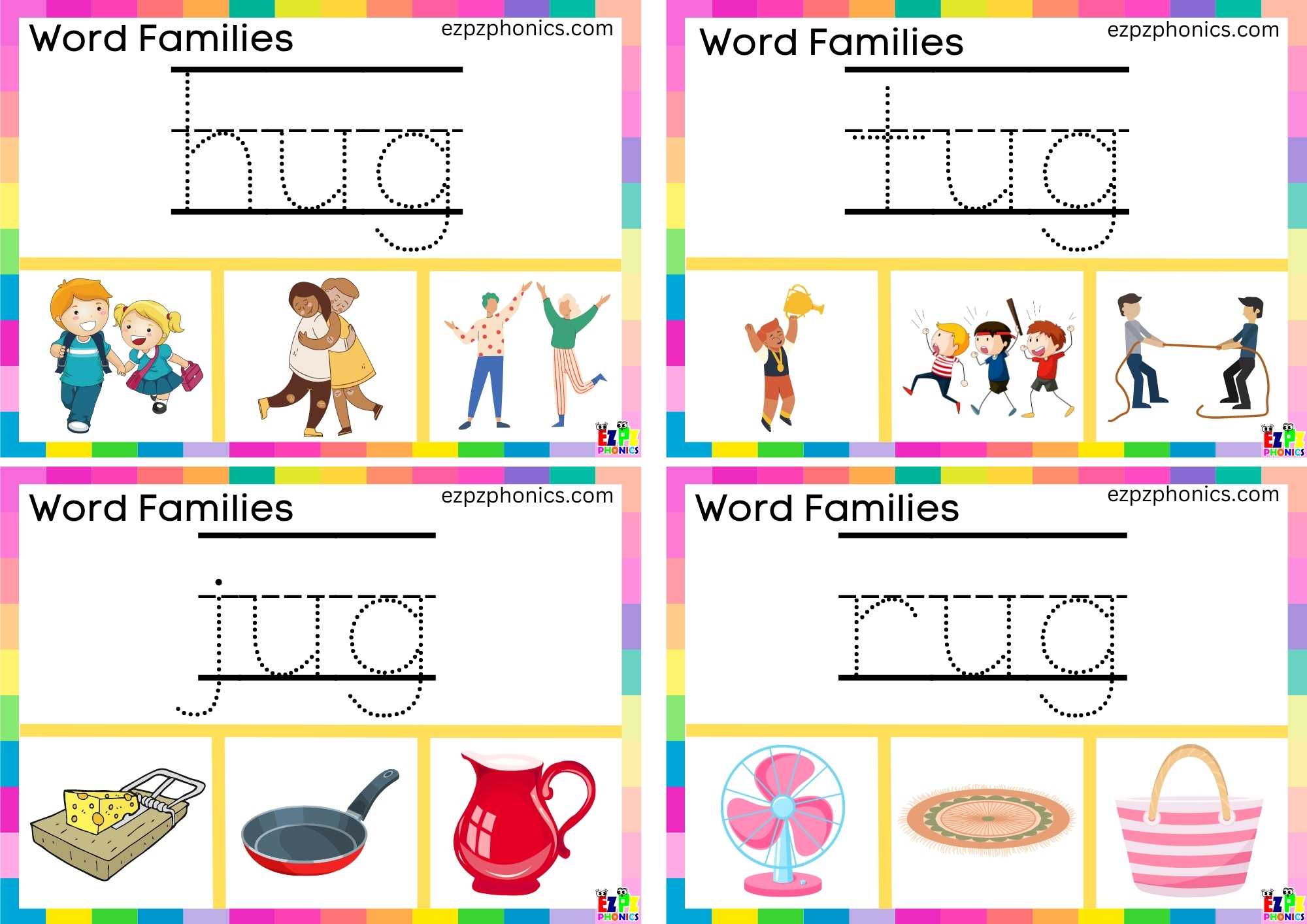 Write the words and clip the image Clip cards for word family ug group ...