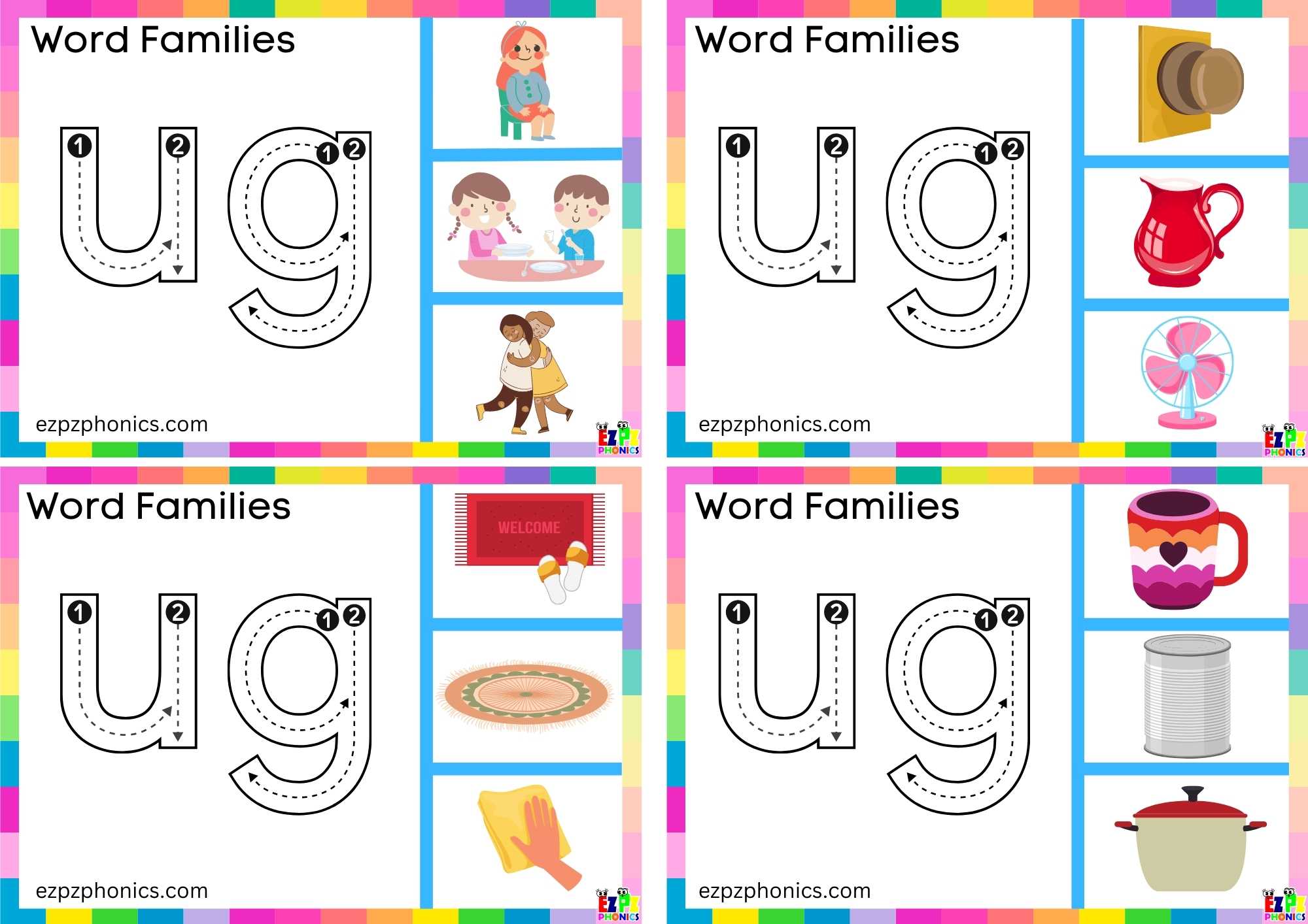 Trace the letters and clip the image Clip cards for word family ug ...