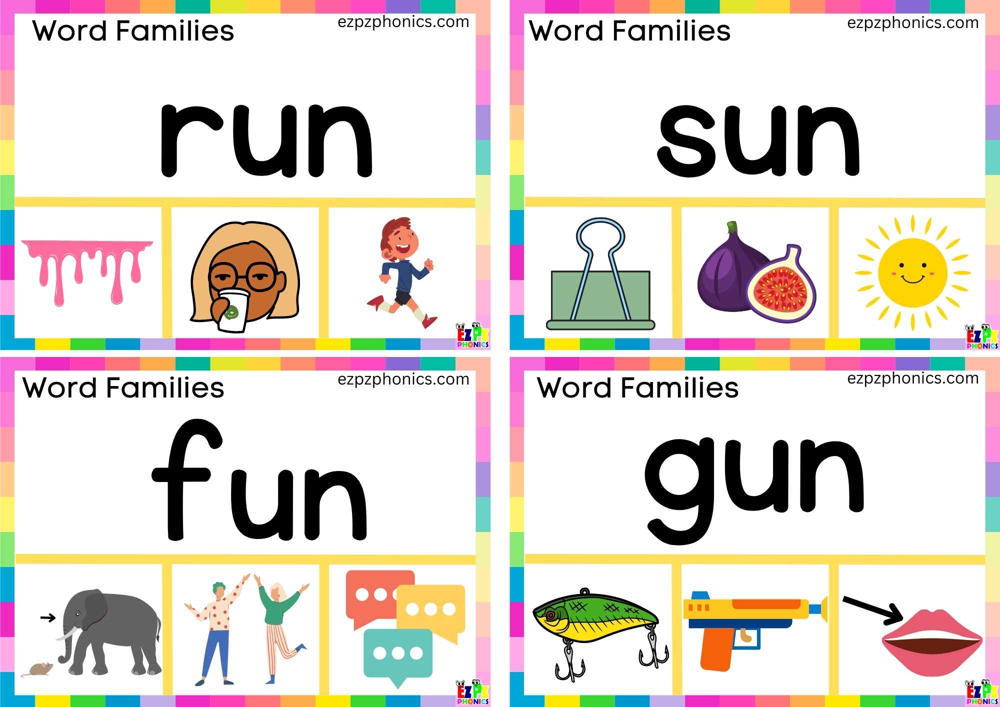 Read the word and clip the correct image Word Family un Includes 7 clip ...