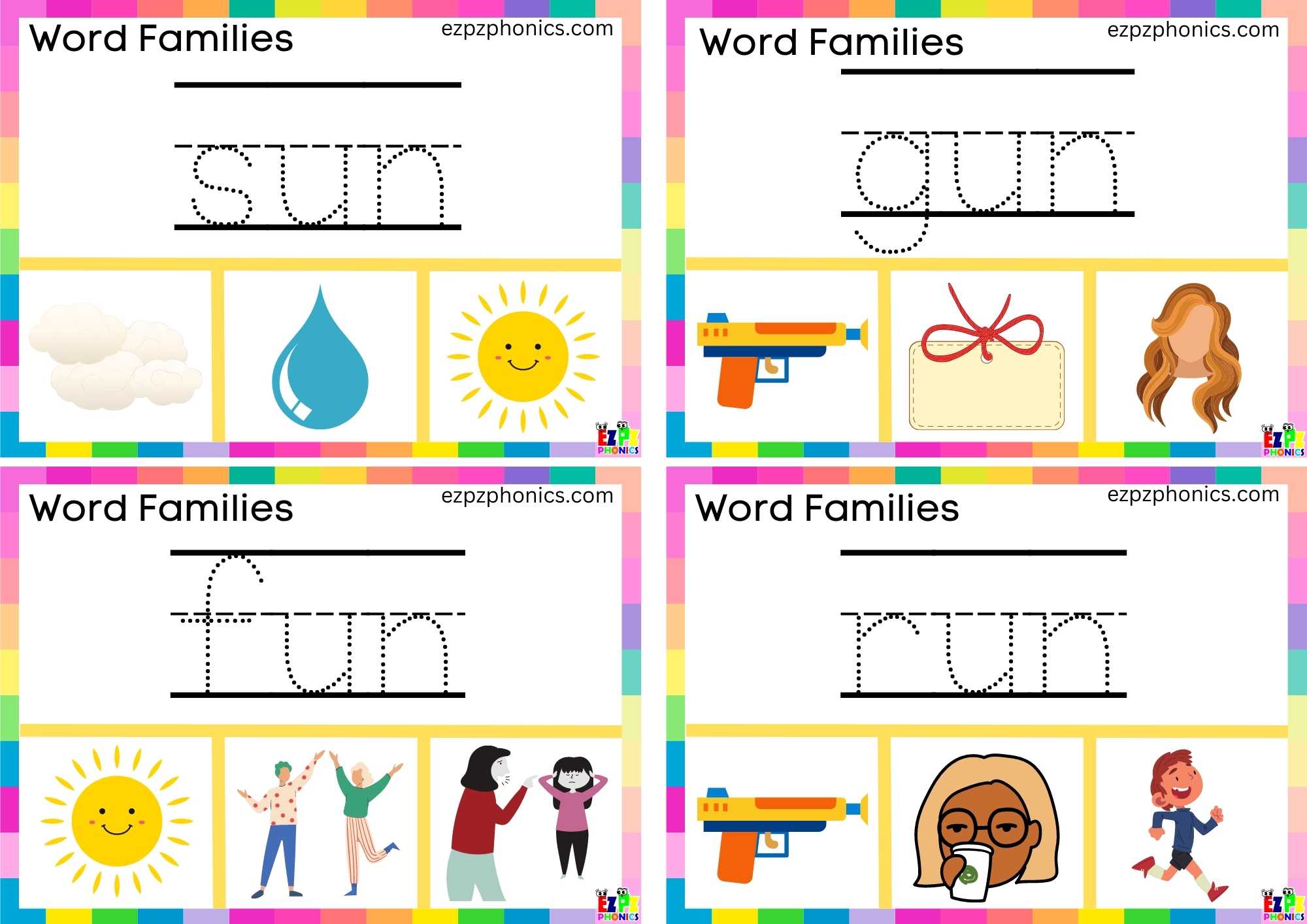 Write the words and clip the image Includes 7 clip cards Word Family un ...
