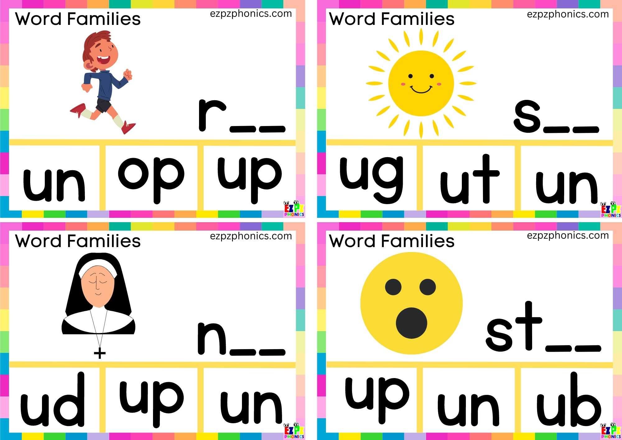 Finish the word and clip the correct letters Word family un Includes 7 ...