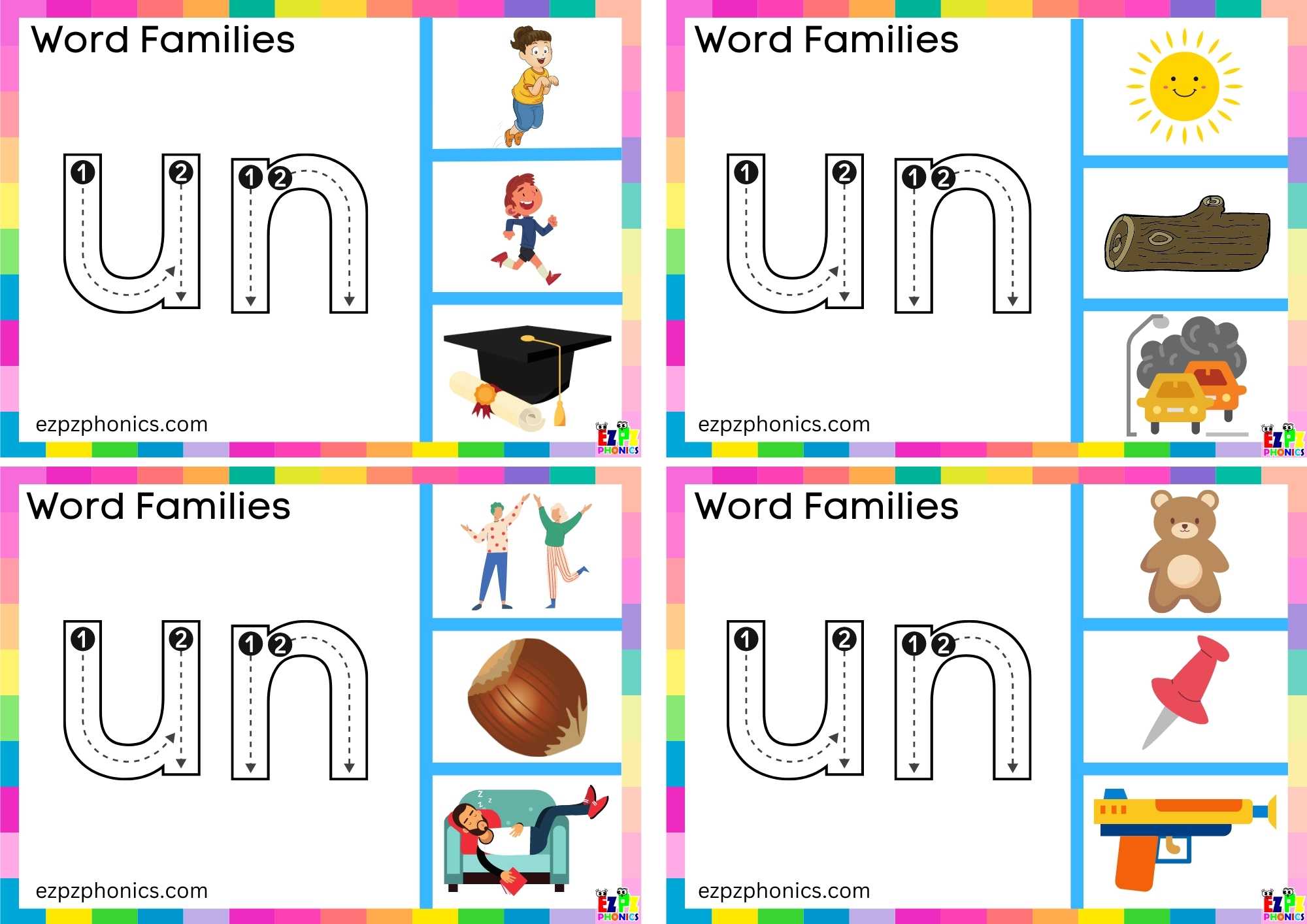 Trace the letters and clip the image Word Family un Includes 7 cards ...