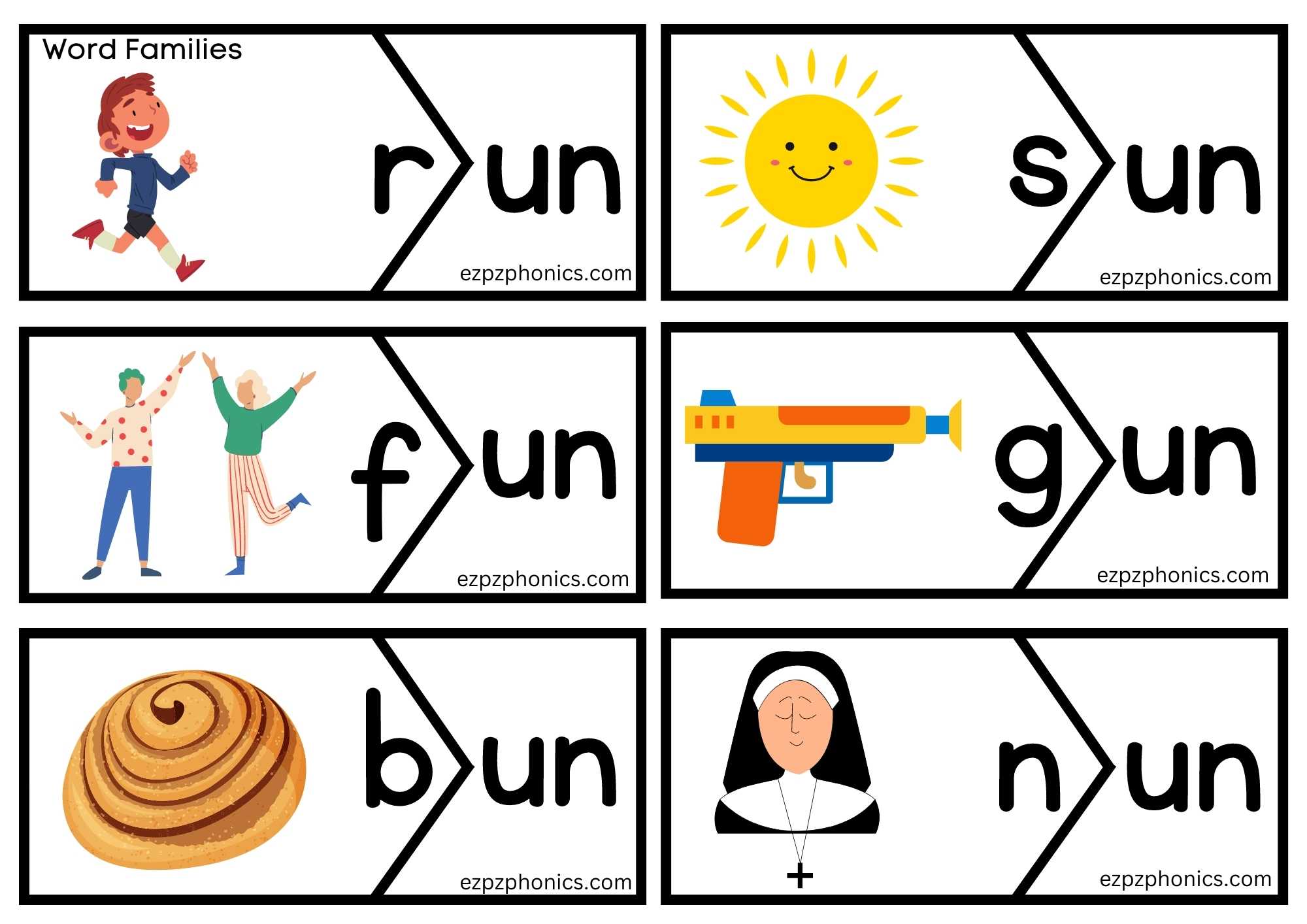Puzzle match activity for word family un - ezpzphonics.com