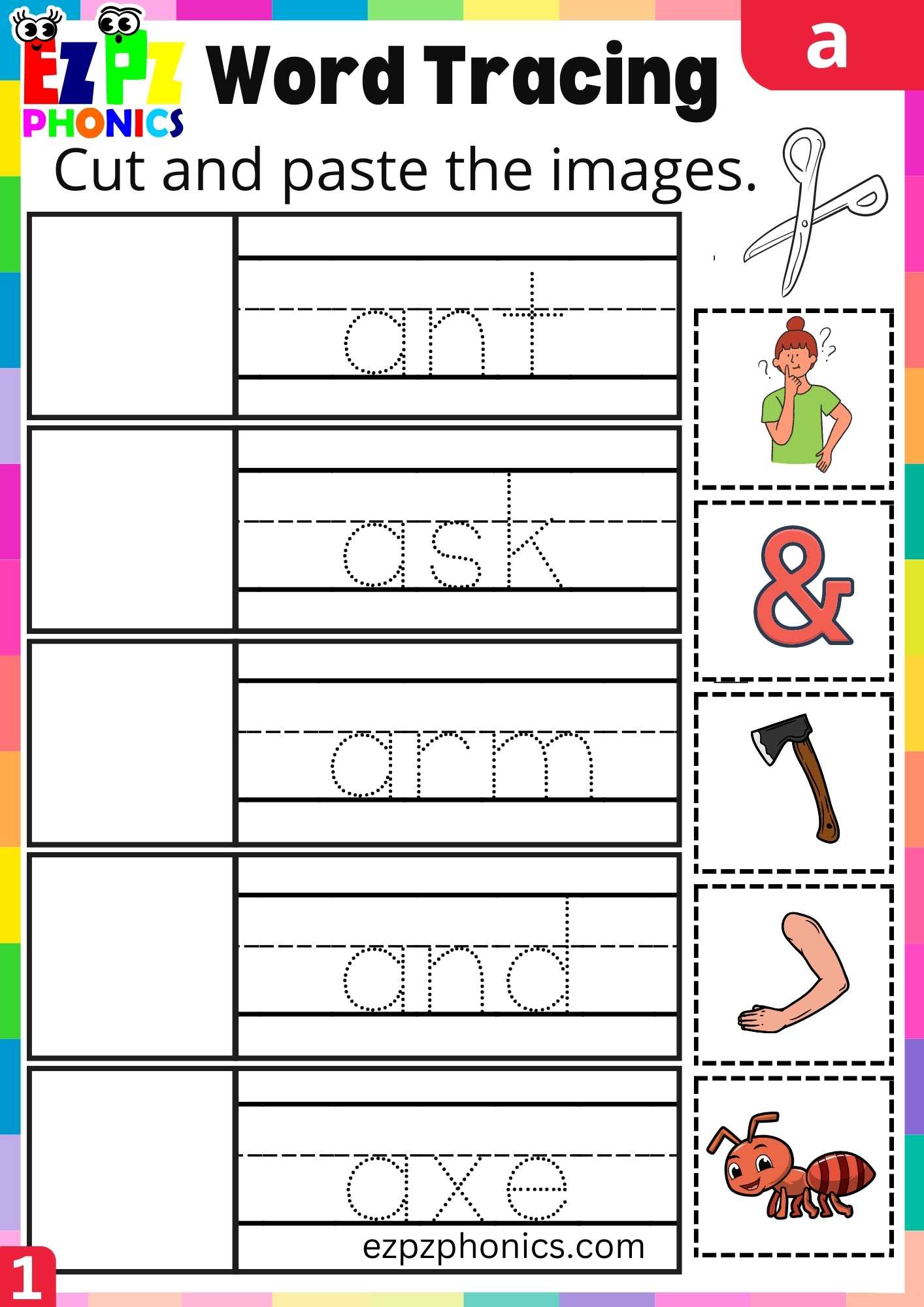 Letter a Word Tracing Beginning Sounds Worksheet - ezpzphonics.com