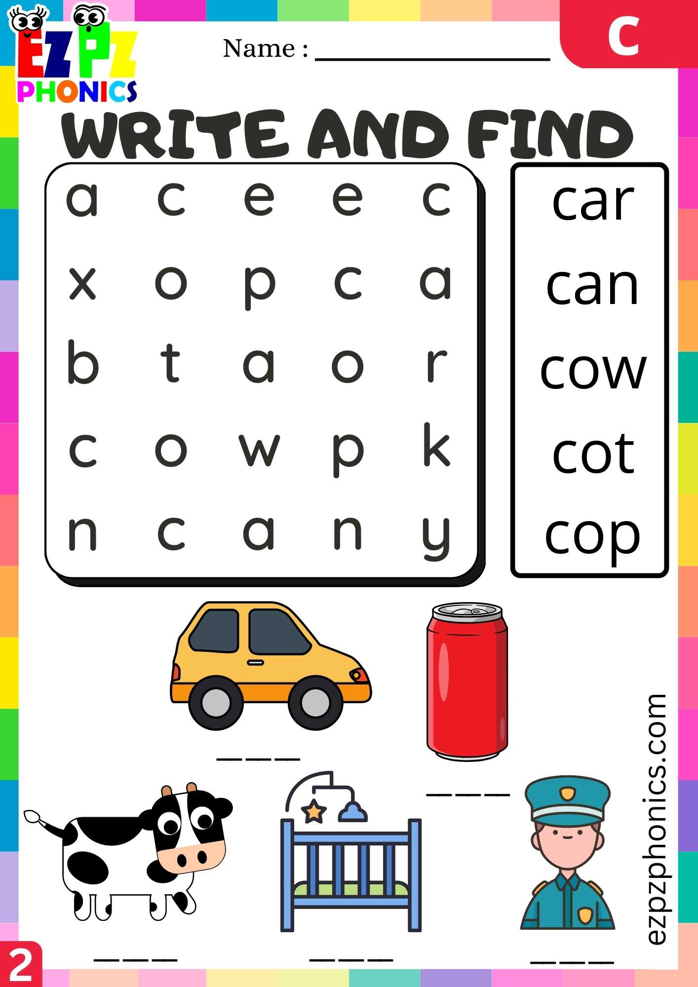 Group2 Letter C Write And Find Beginning Sounds Worksheet - ezpzphonics.com