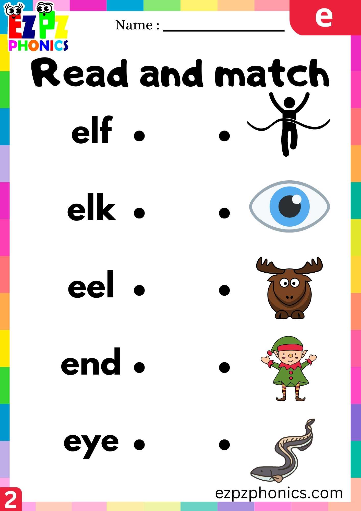Group2 Letter E Read And Match Beginning Sounds Worksheet - ezpzphonics.com