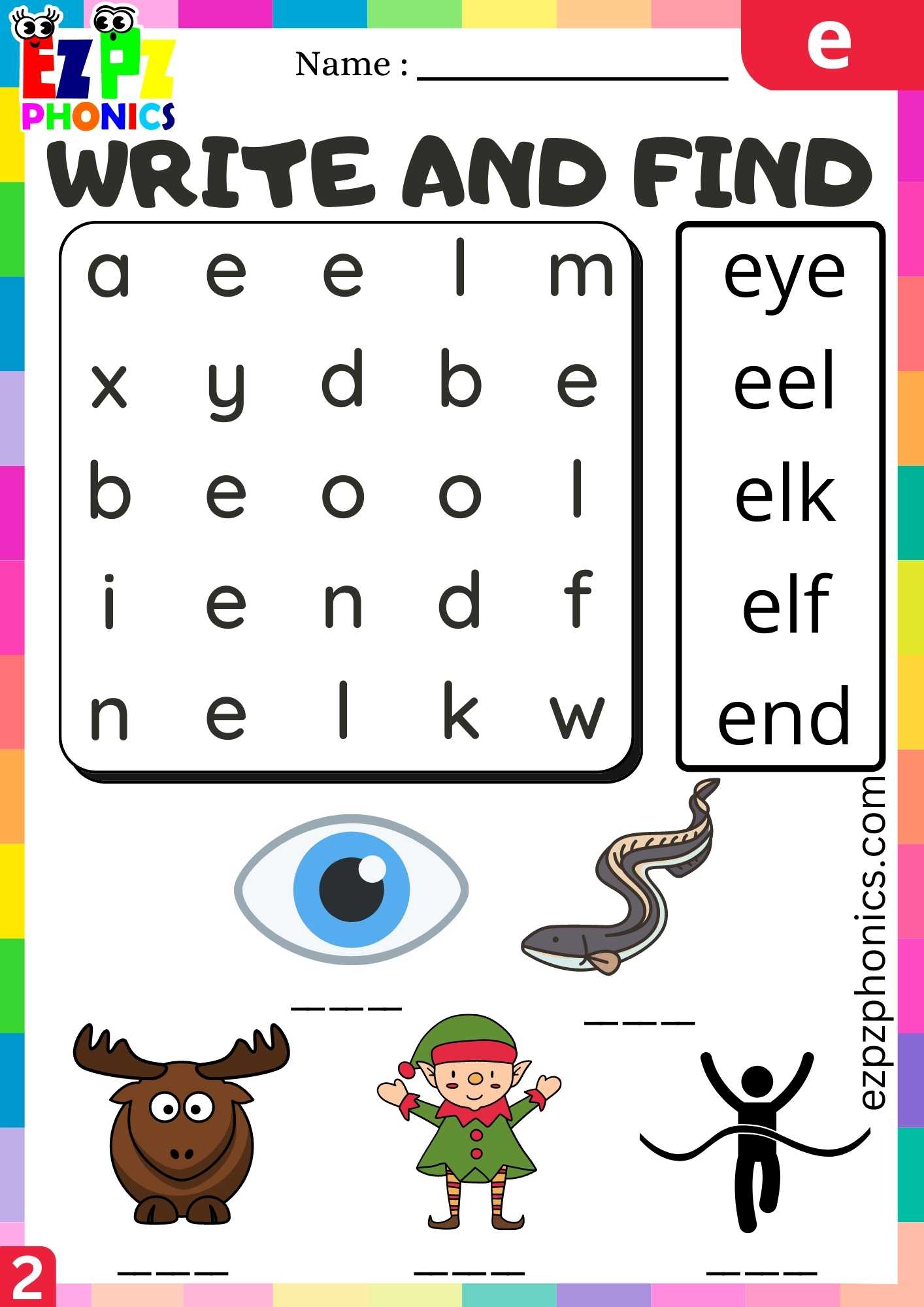 Group2 Letter E Write And Find Beginning Sounds Worksheet - ezpzphonics.com