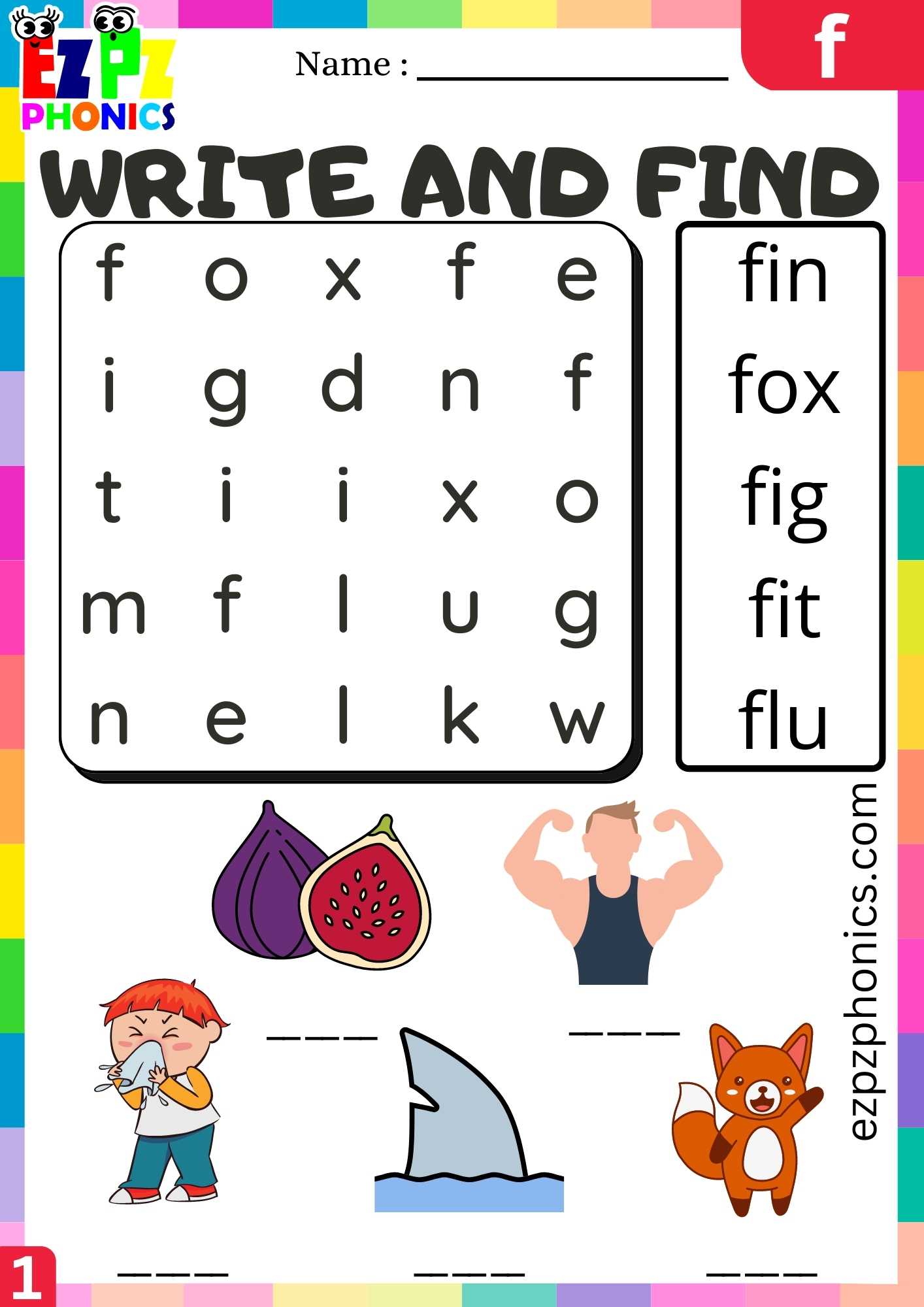 Letter F Write And Find Beginning Sounds Worksheet - ezpzphonics.com