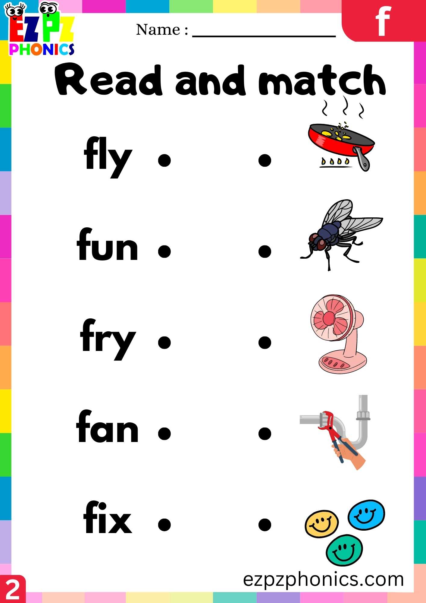 Group2 Letter F Read And Match Beginning Sounds Worksheet - ezpzphonics.com