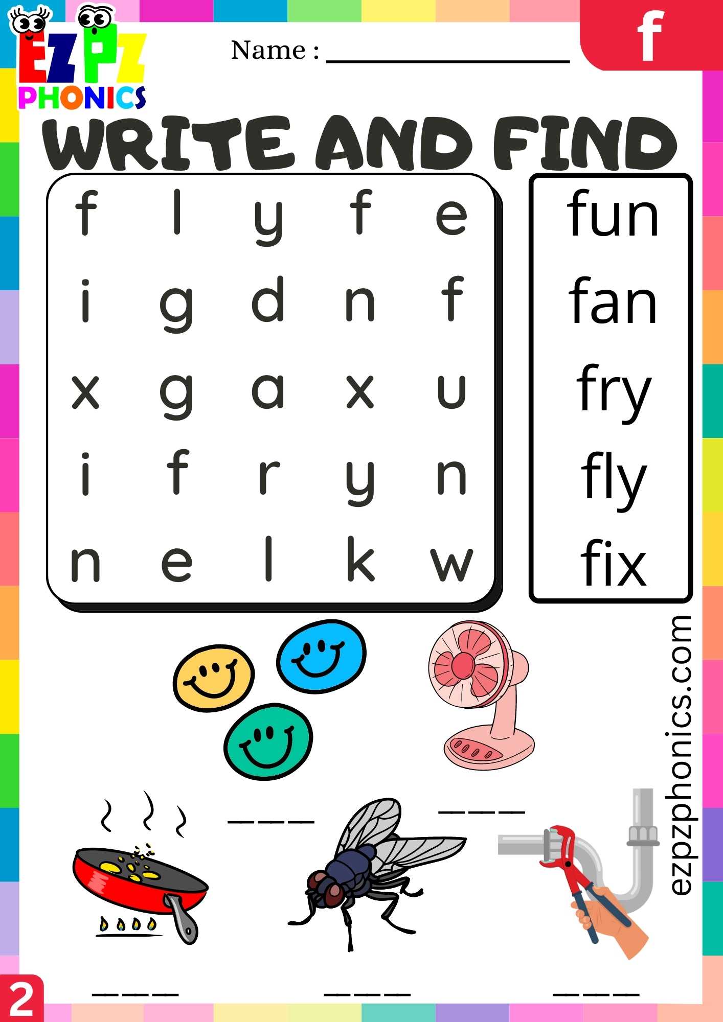 Group2 Letter F Write And Find Beginning Sounds Worksheet - ezpzphonics.com