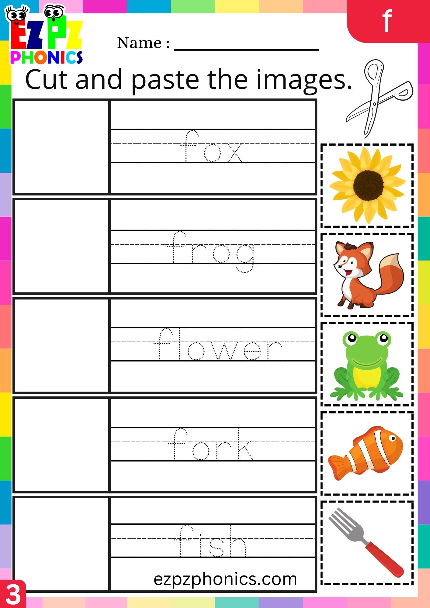 Letter f Cut and Paste the Images Phonics Activity Group 3 ...