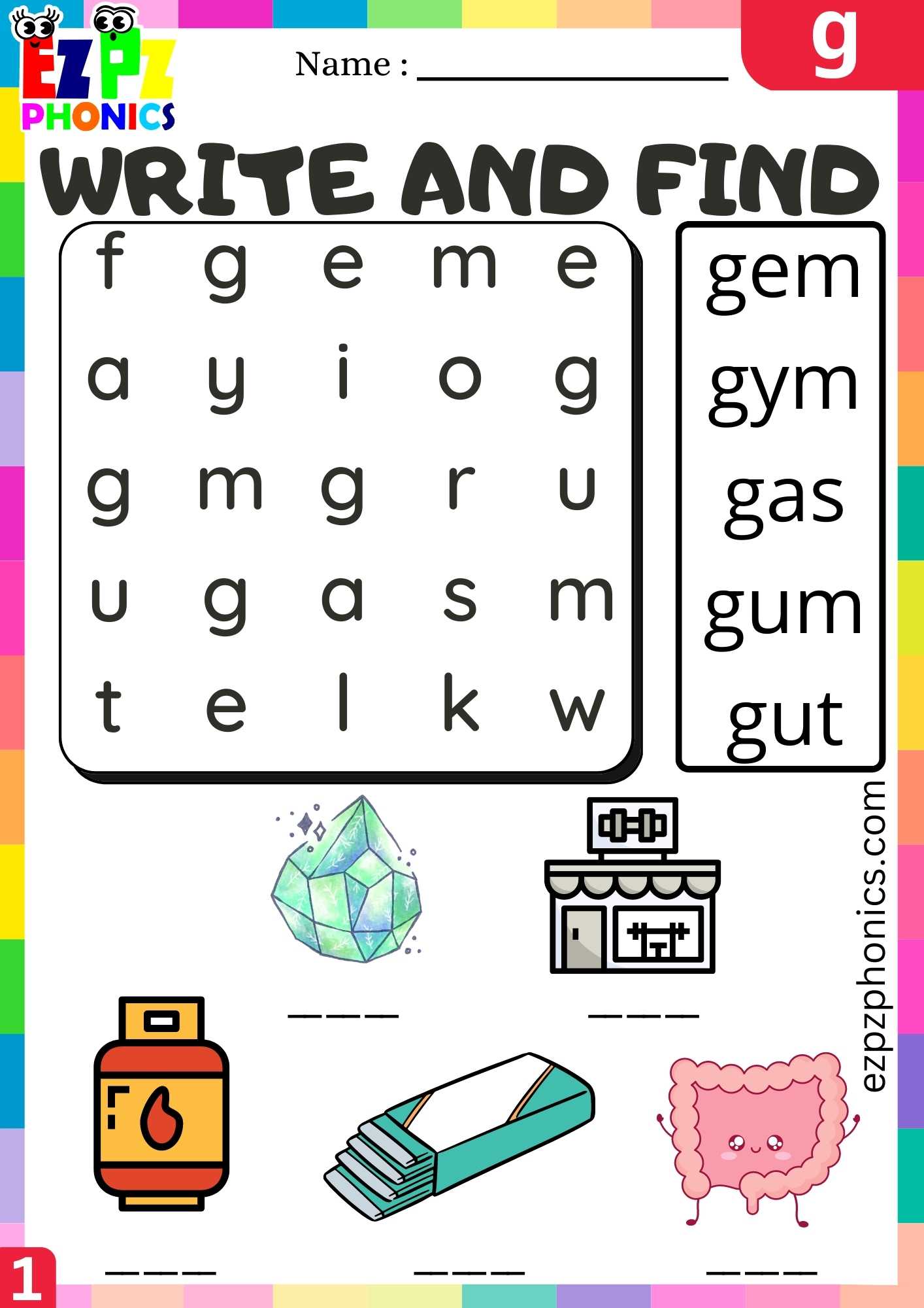 Letter G Write And Find Beginning Sounds Worksheet - ezpzphonics.com