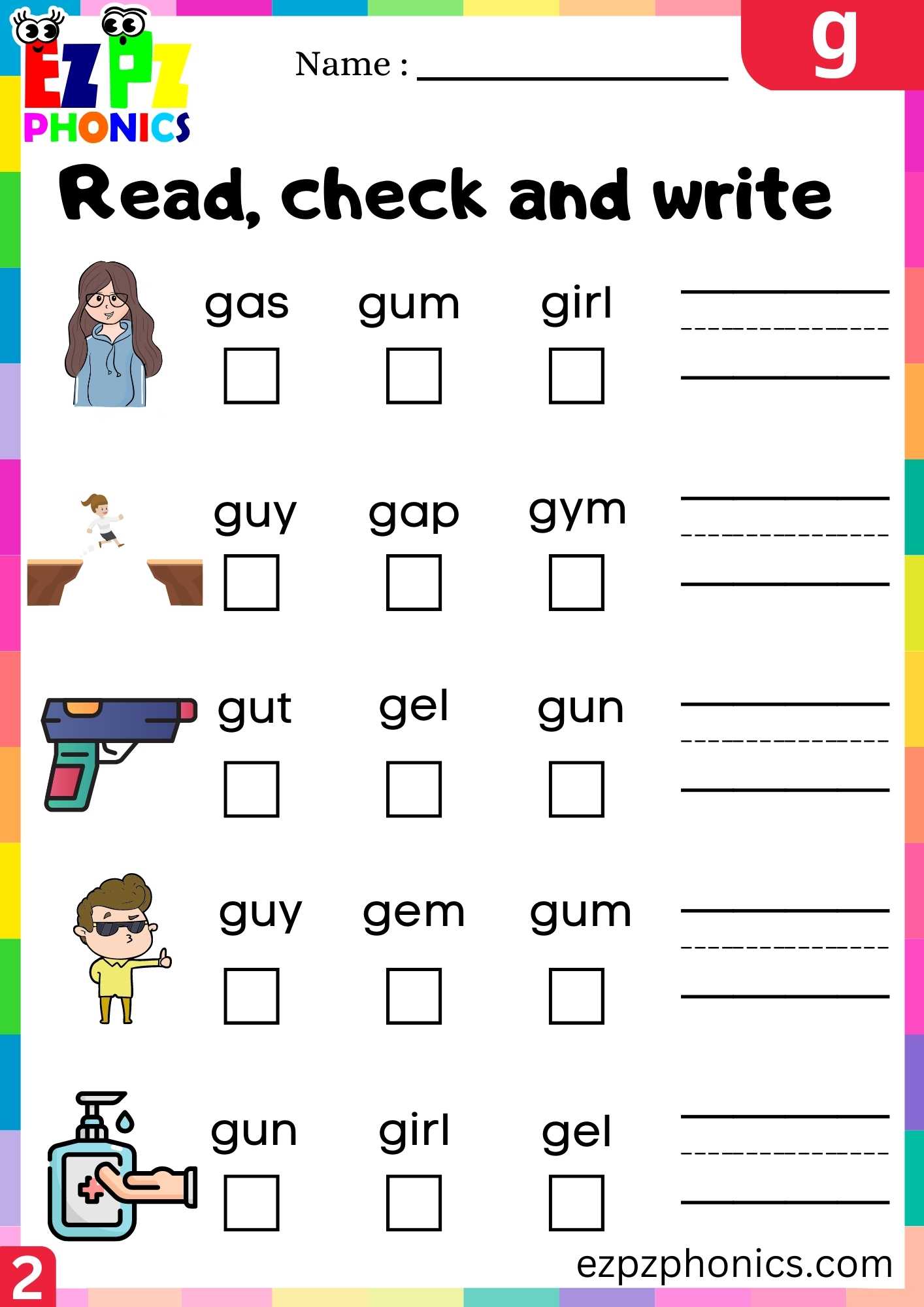 Group2 Letter G Read, Check And Write Beginning Sounds Worksheet ...