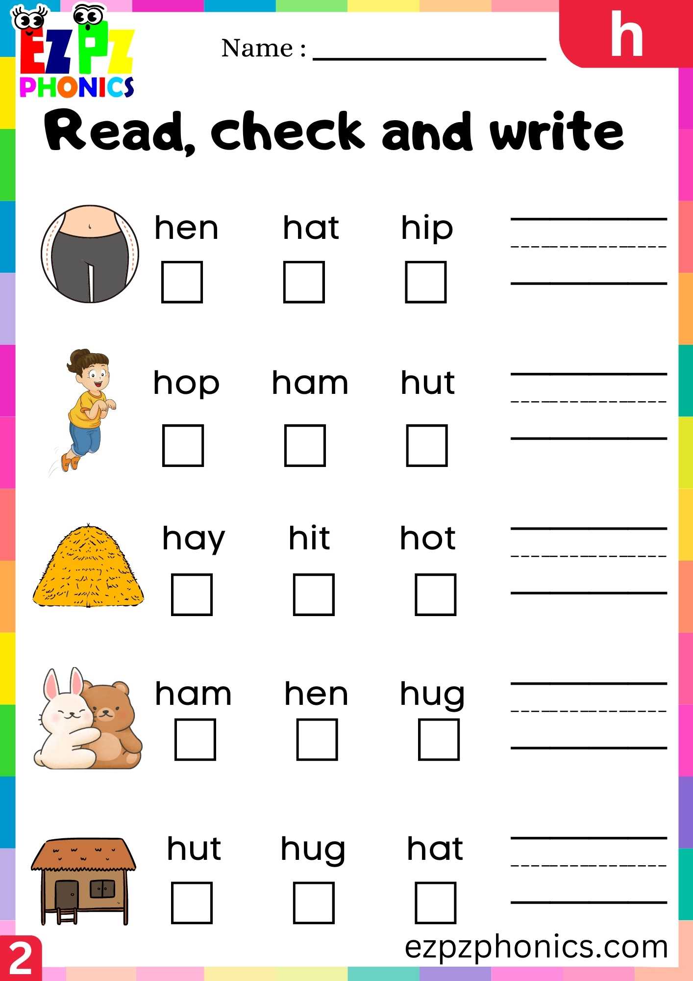 Group2 Letter H Read, Check And Write Beginning Sounds Worksheet ...