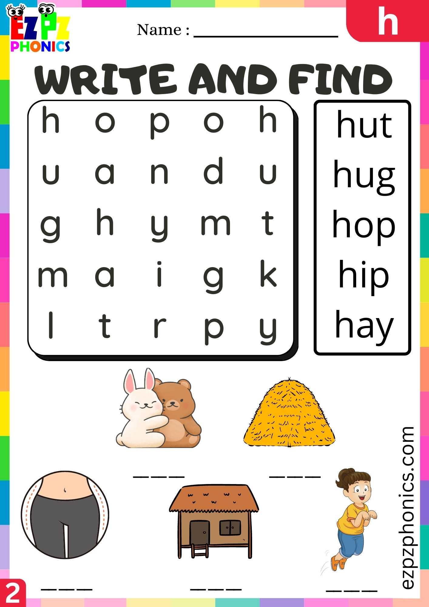 Group2 Letter H Write And Find Beginning Sounds Worksheet - ezpzphonics.com