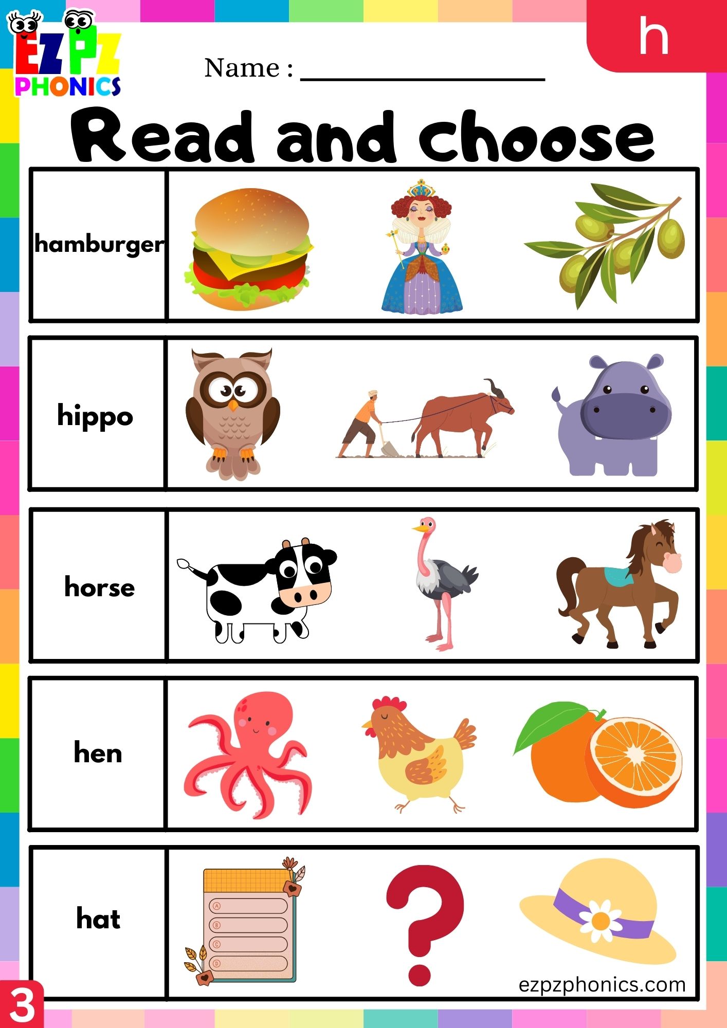Letter h Read and Choose the Images Phonics Activity Group 3h ...
