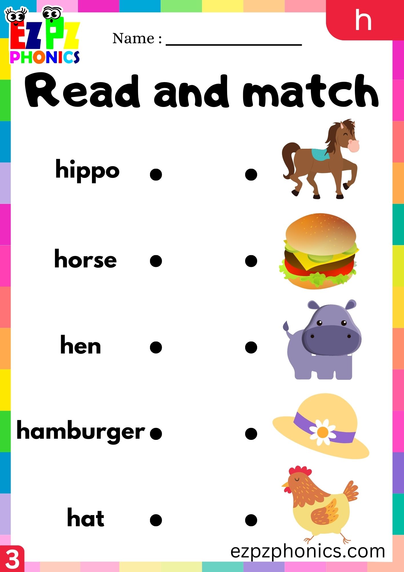 Letter h Read and Match the Images Phonics Activity Group 3 ...