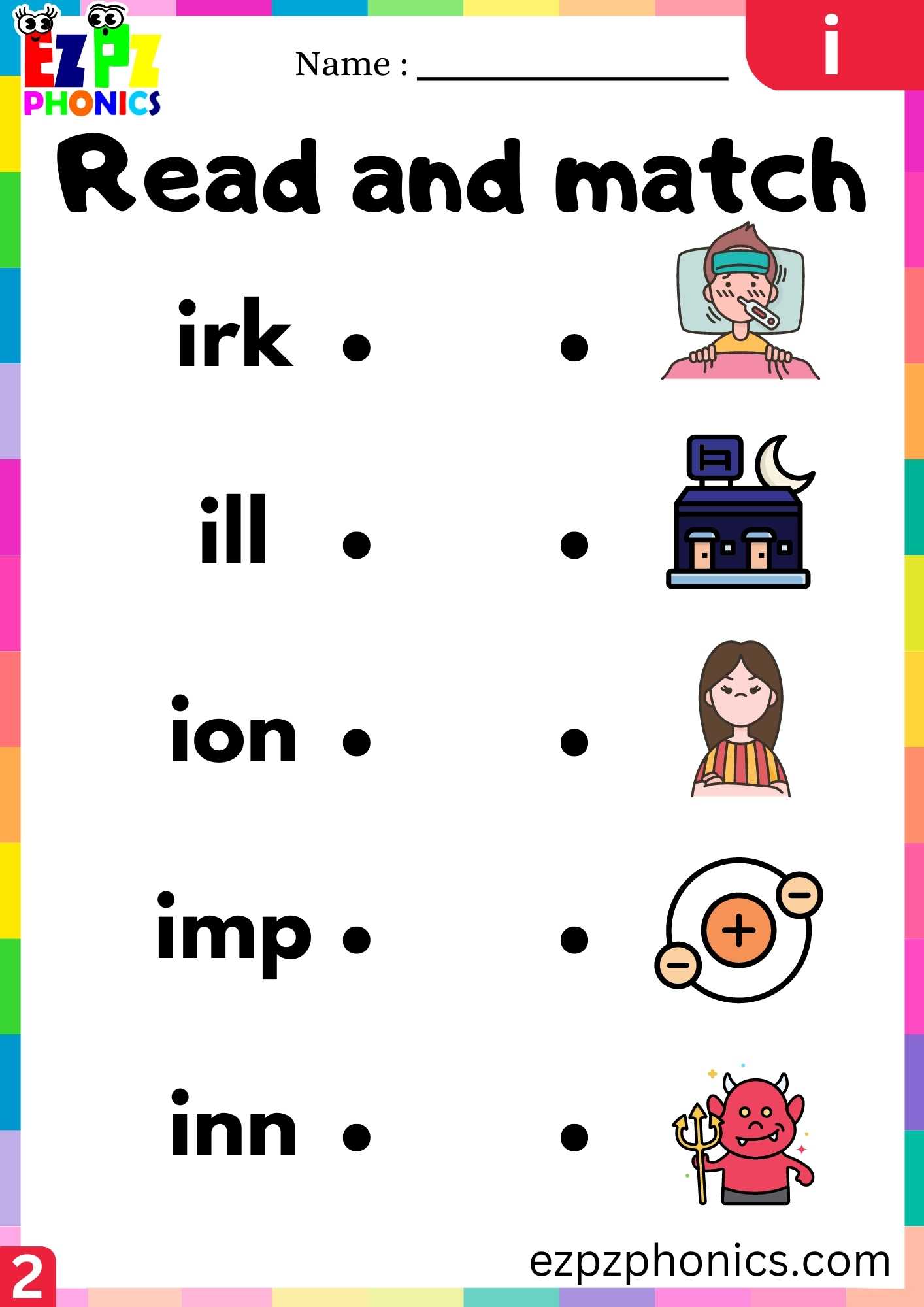 Group2 Letter I Read And Match Beginning Sounds Worksheet - ezpzphonics.com
