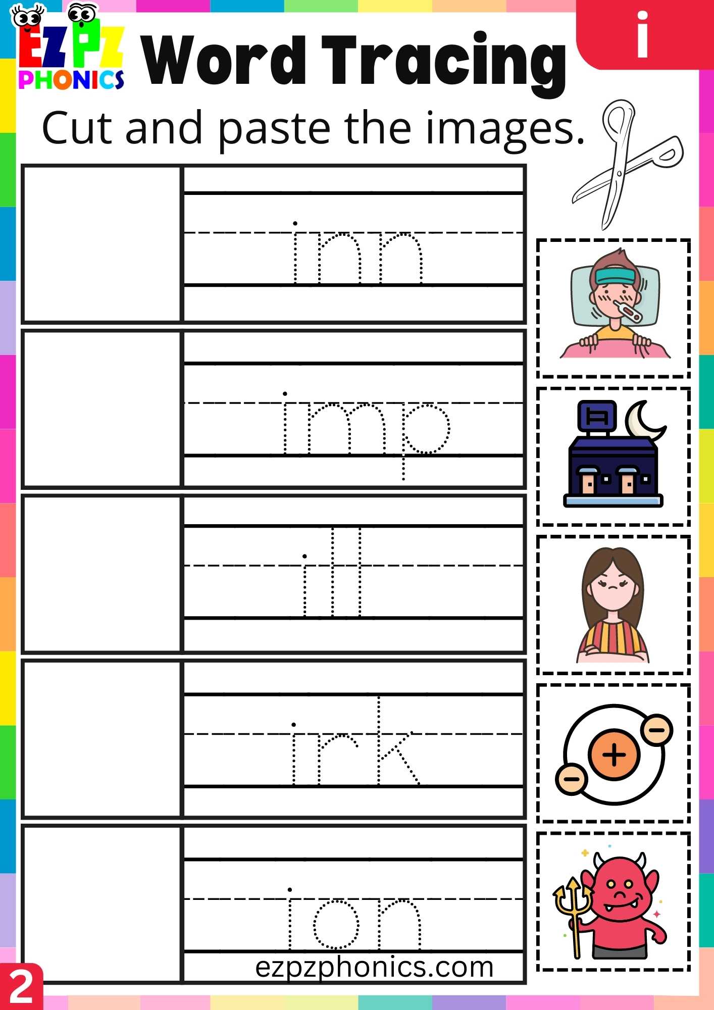 Group2 Letter I Word Tracing Beginning Sounds Worksheet - ezpzphonics.com