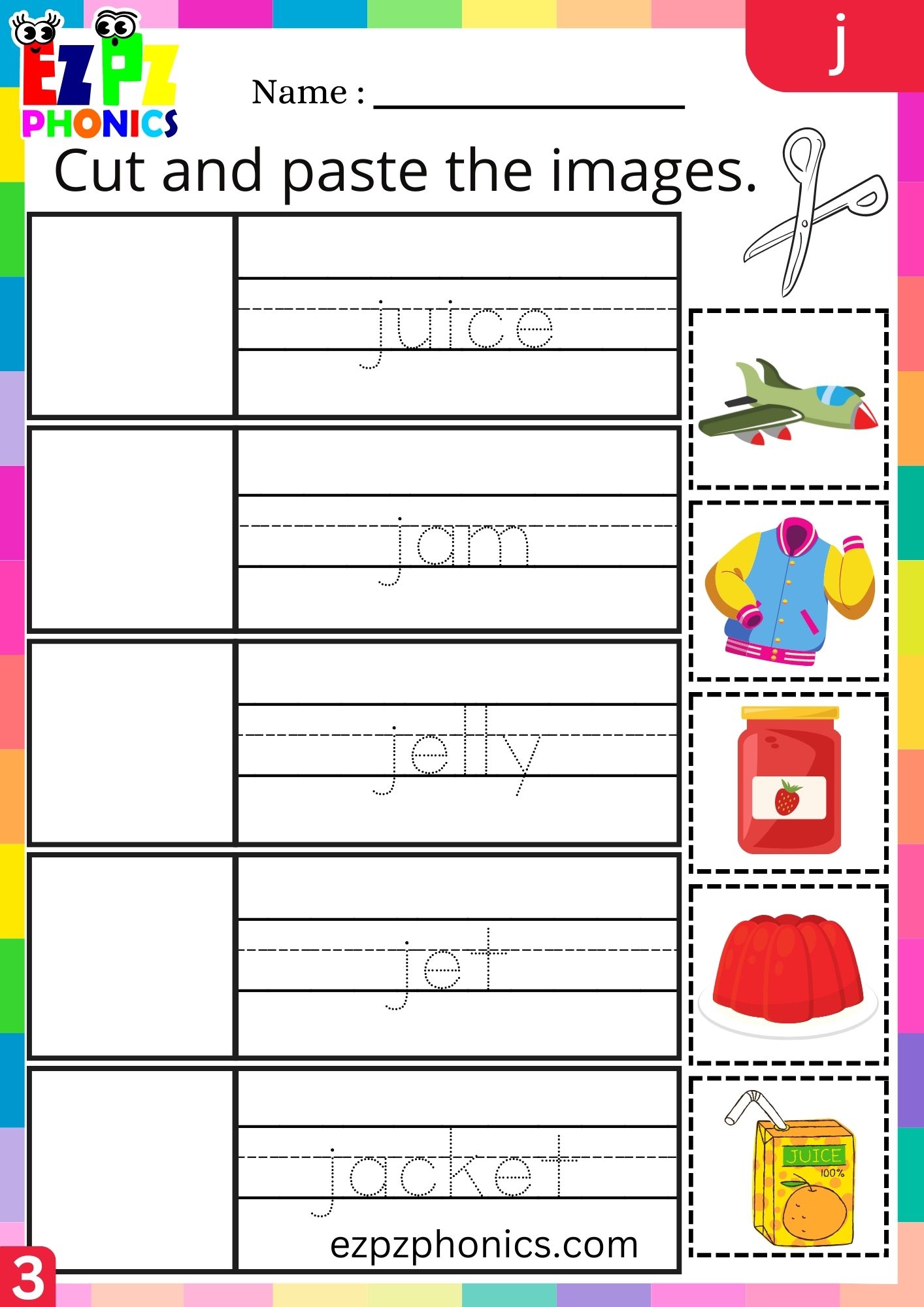 Letter j Cut and Paste the Images Phonics Activity Group 3 ...