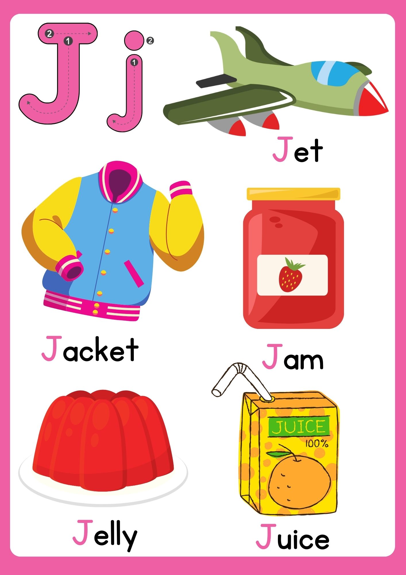 Letter j Group 3 Flashcard with Words - ezpzphonics.com