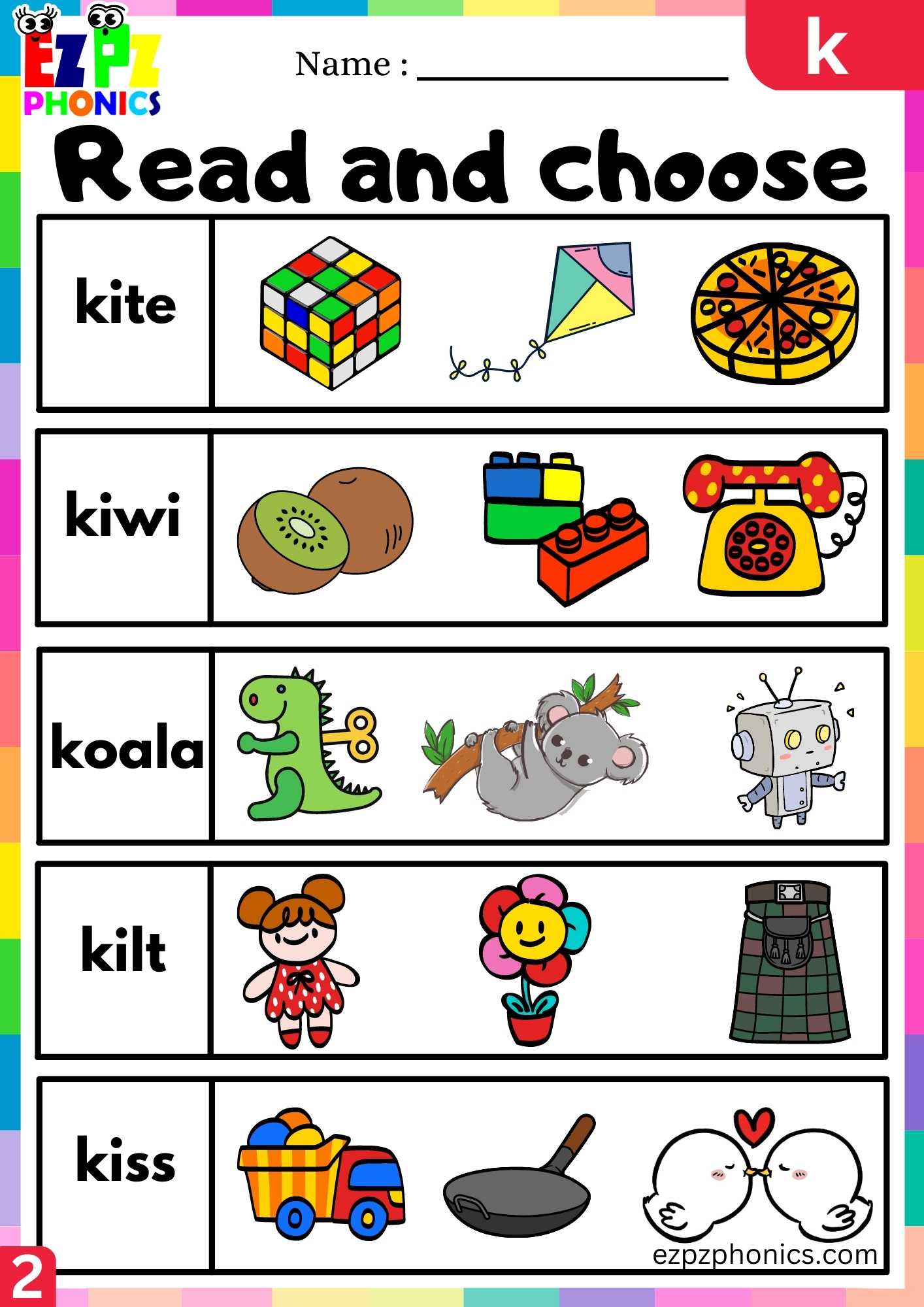 Group2 Letter K Read And Choose Beginning Sounds Worksheet ...