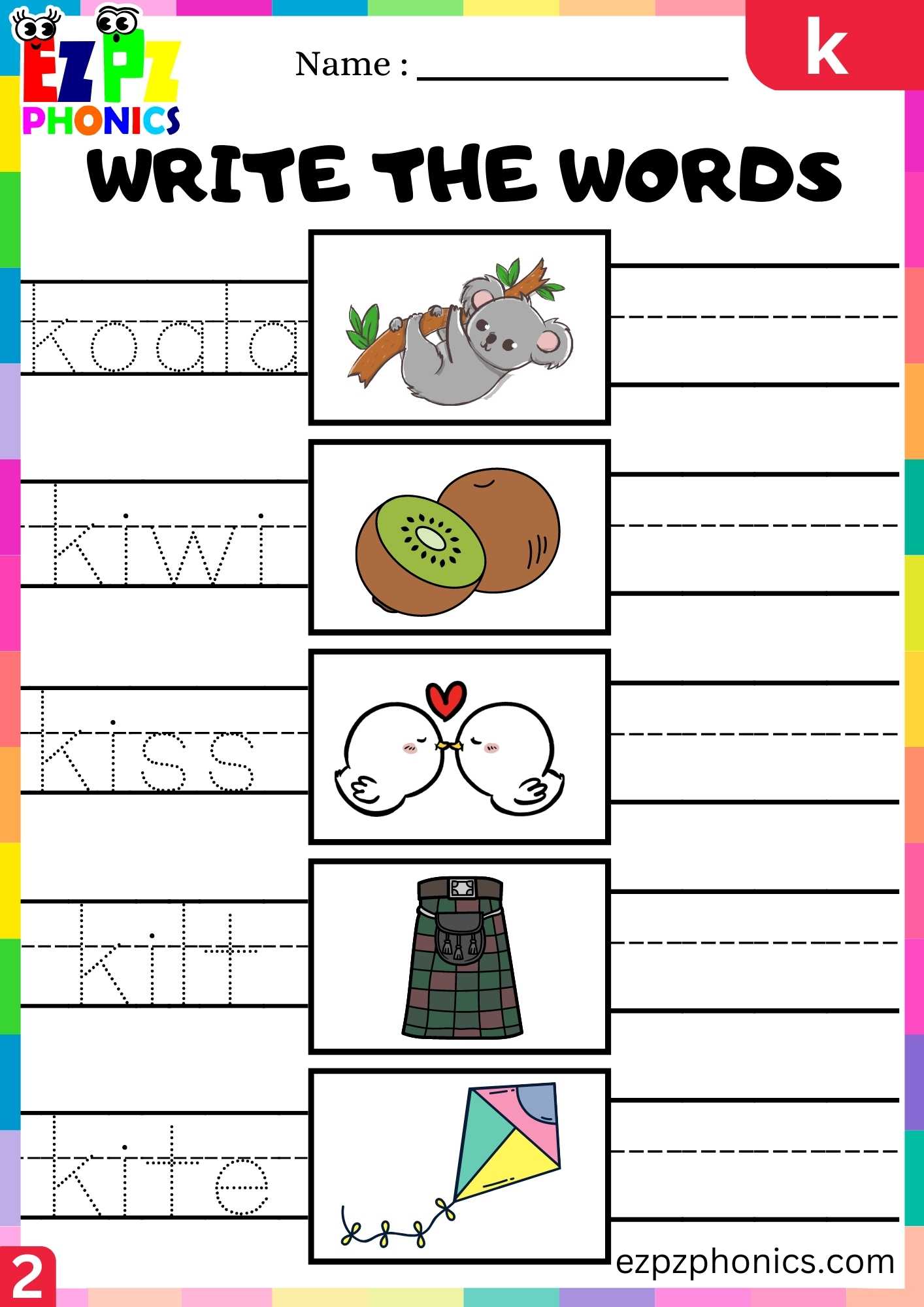 Group2 Letter K Write The Words Beginning Sounds Worksheet ...