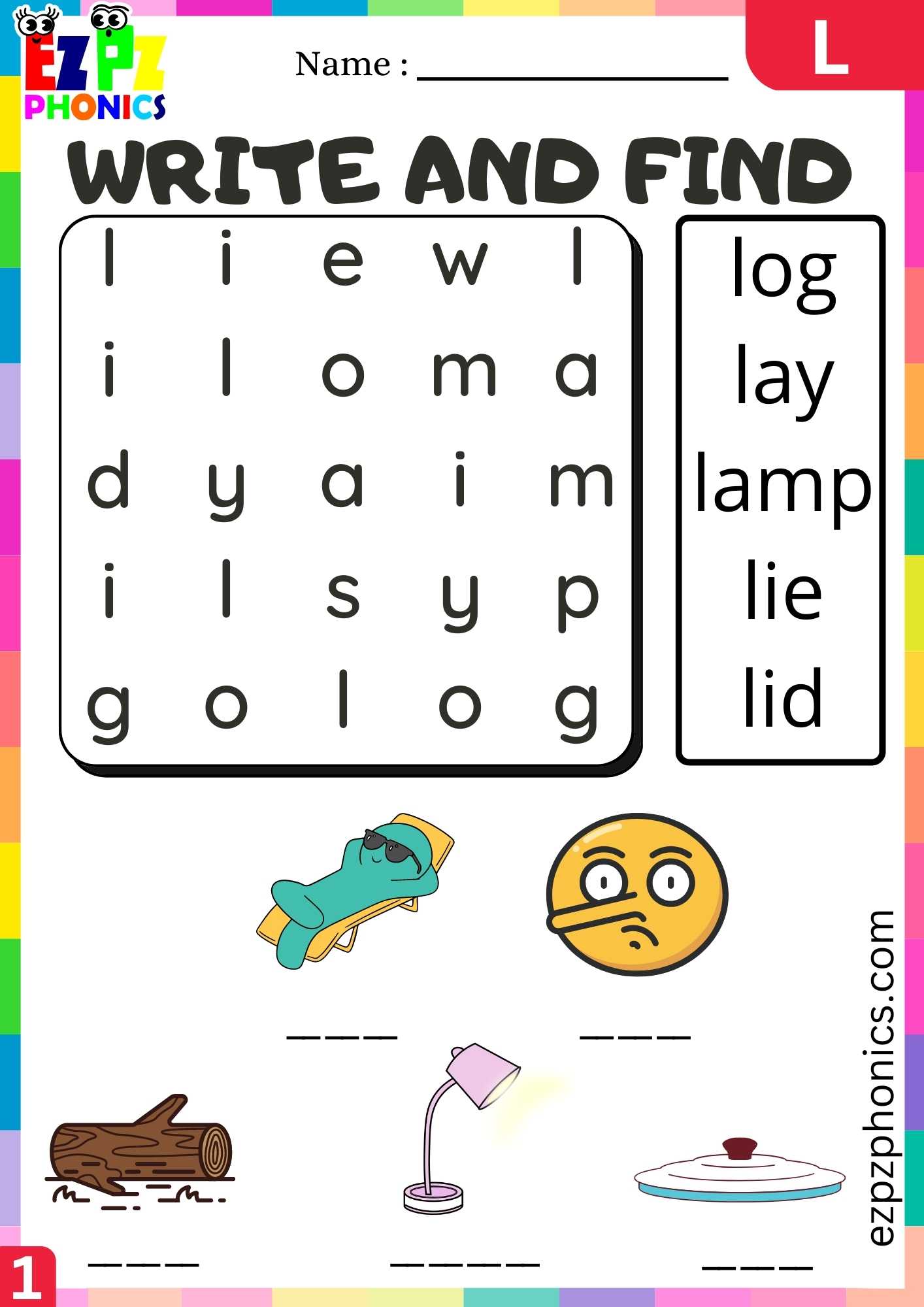 Letter L Write And Find Beginning Sounds Worksheet - ezpzphonics.com