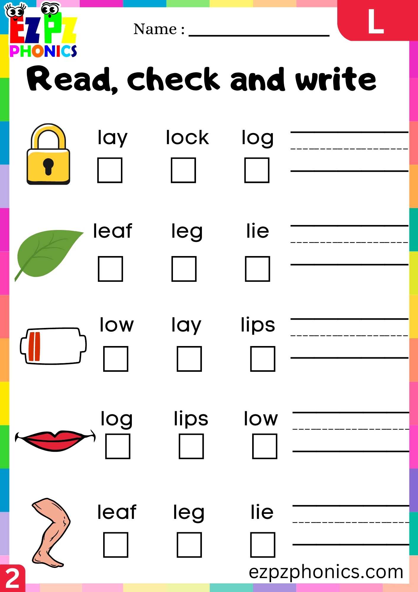 Group2 Letter L Read, Check And Write Beginning Sounds Worksheet ...