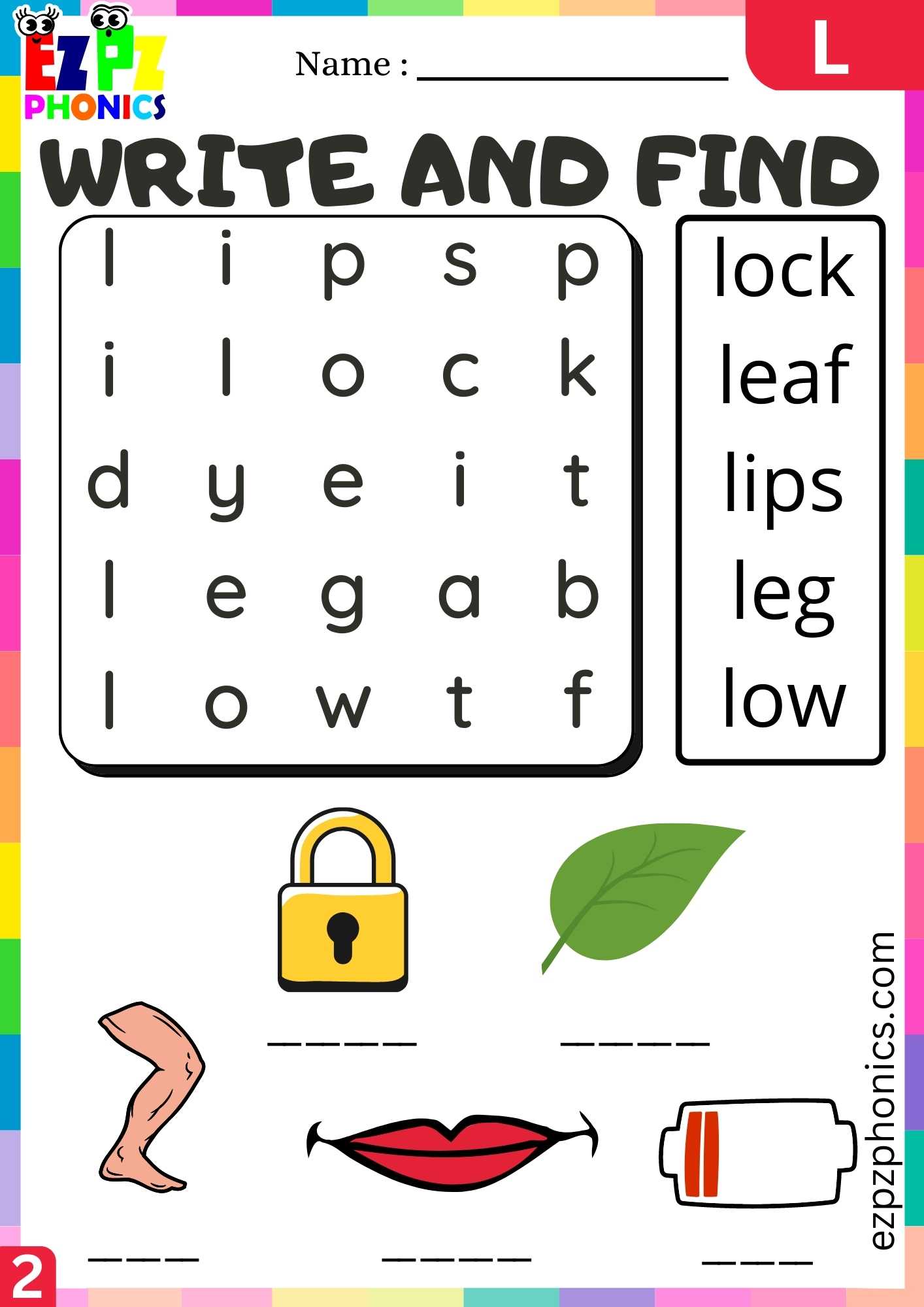 Group2 Letter L Write And Find Beginning Sounds Worksheet - ezpzphonics.com