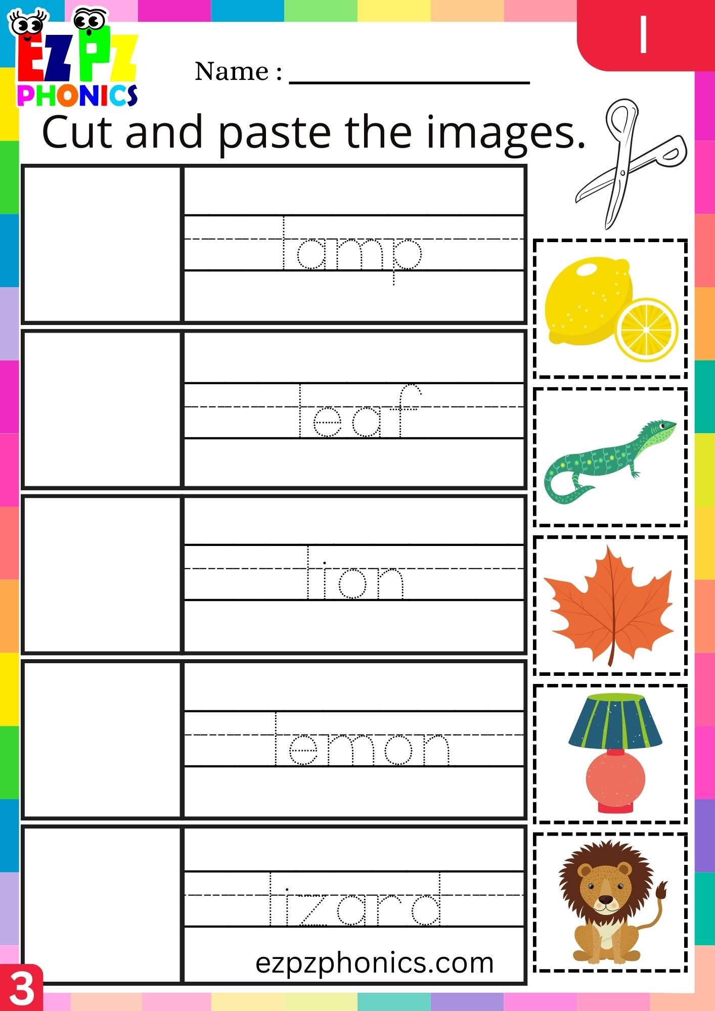 Letter l Cut and Paste the Images and Write the Words Group 3 ...