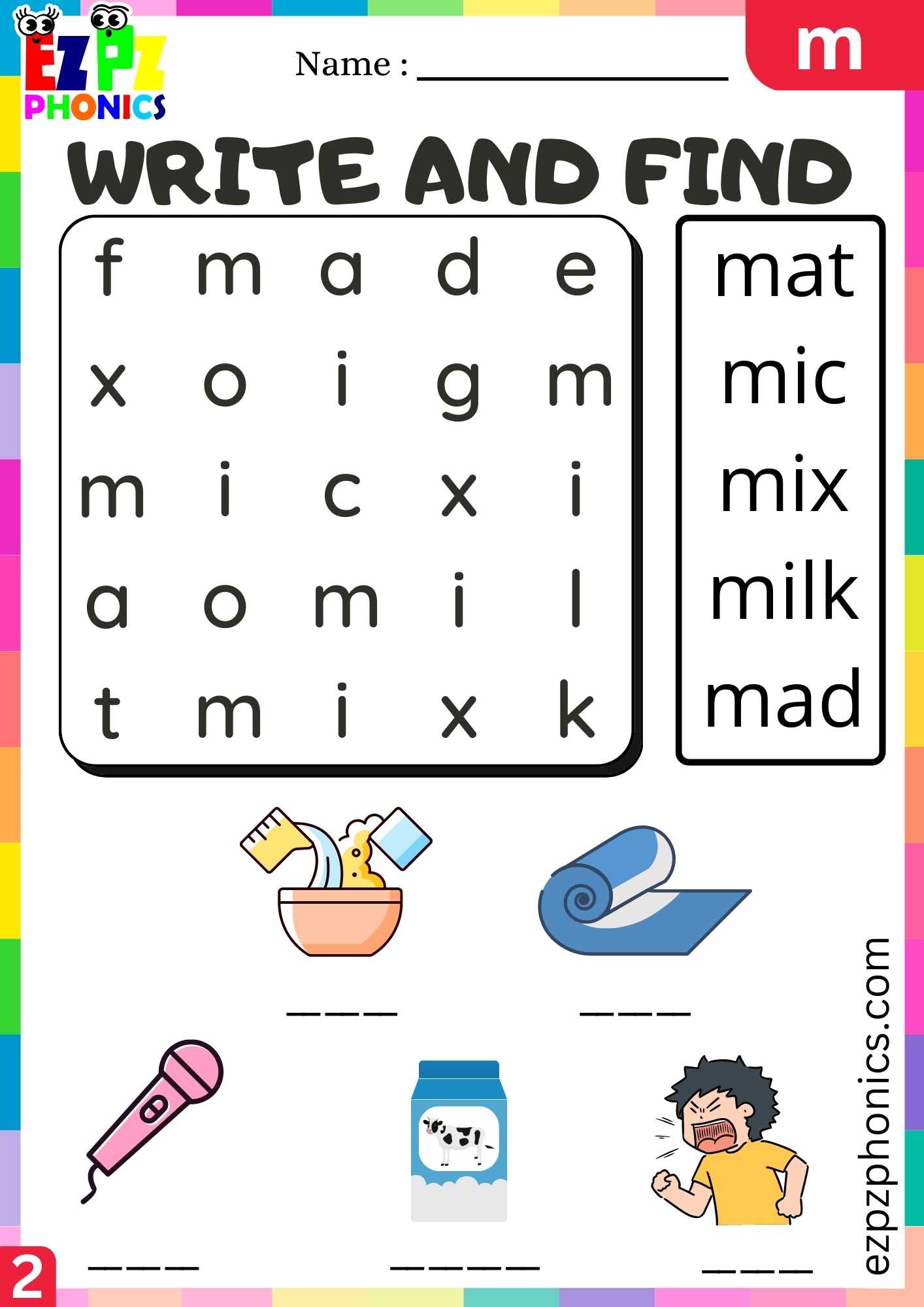 Group2 Letter M Write And Find Beginning Sounds Worksheet - ezpzphonics.com