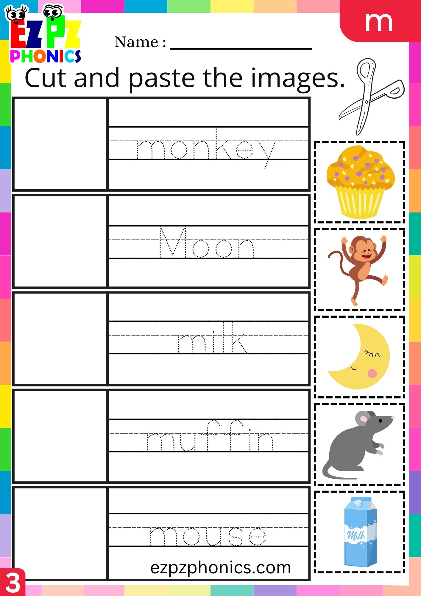 Letter m Cut and Paste the Images and Write the Words Group 3 ...