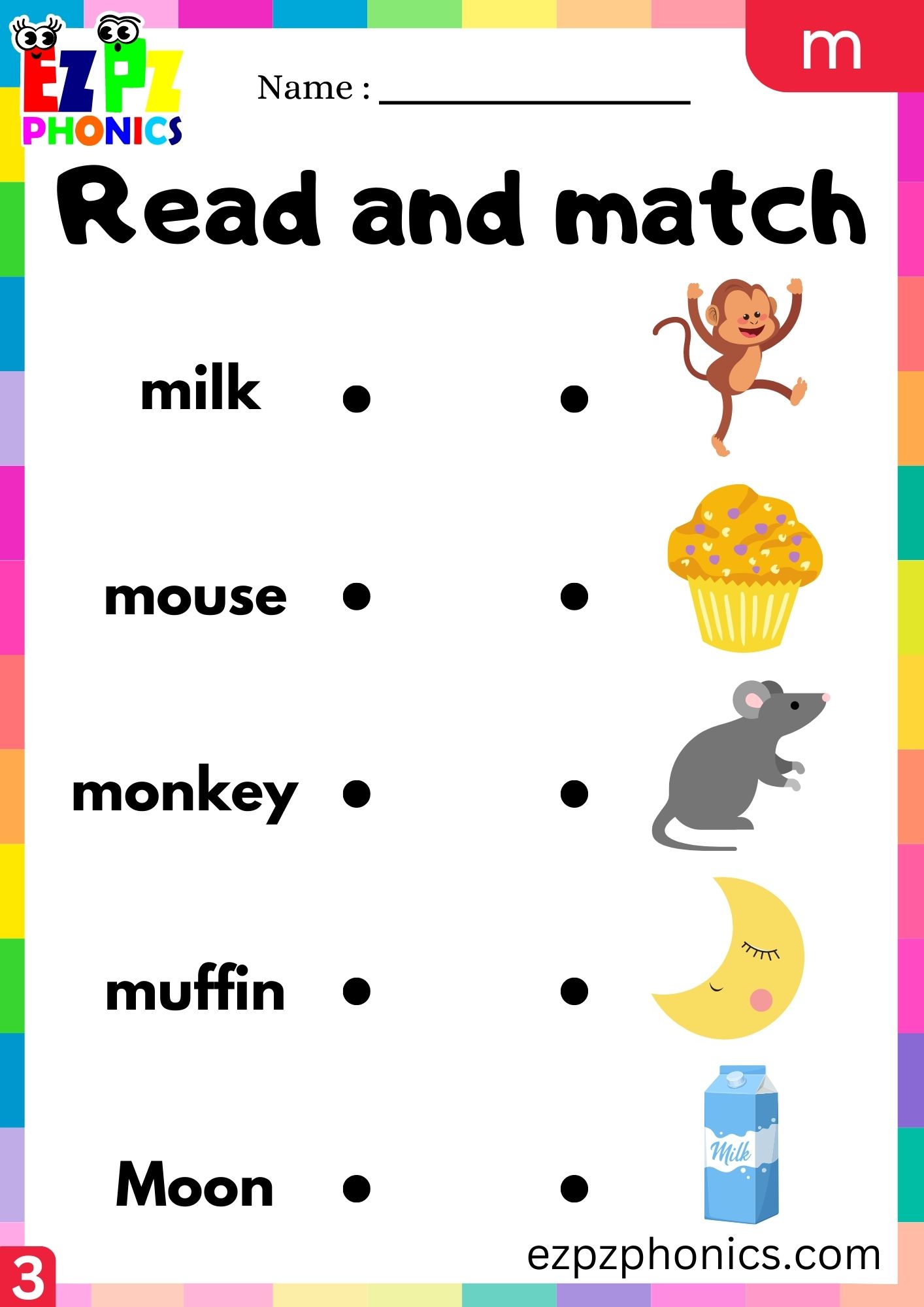 Letter m Read and Match the Images Phonics Activity Group 3 ...