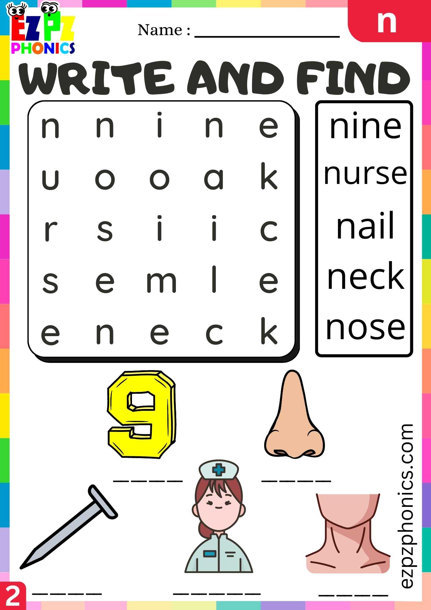 Group2 Letter N Write And Find Beginning Sounds Worksheet - ezpzphonics.com