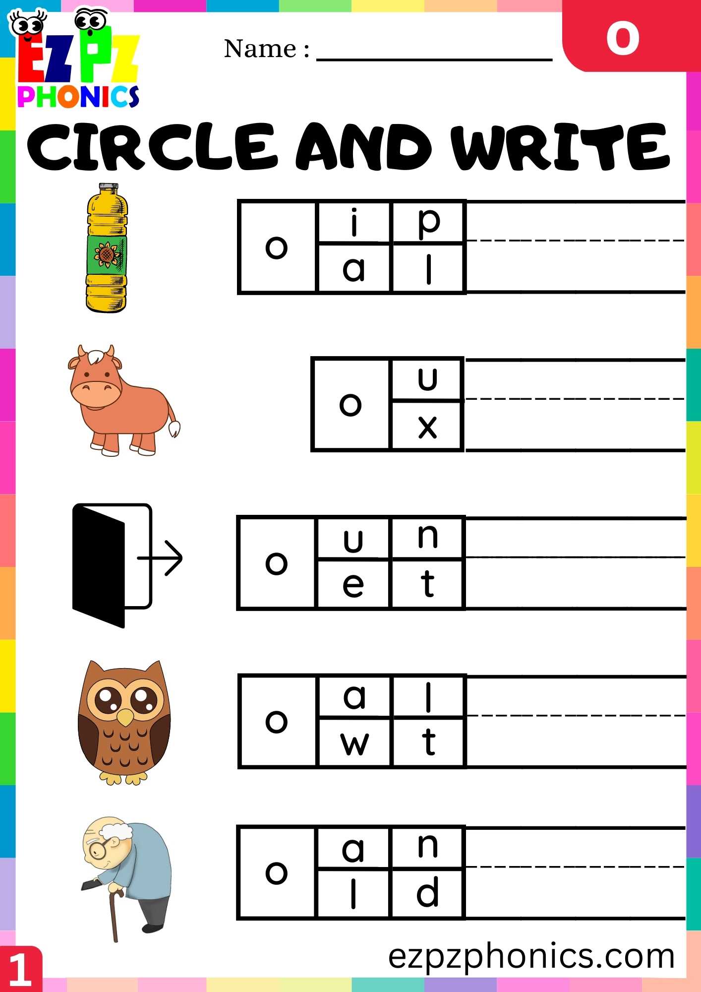 Letter O Circle And Write Beginning Sounds Worksheet - ezpzphonics.com
