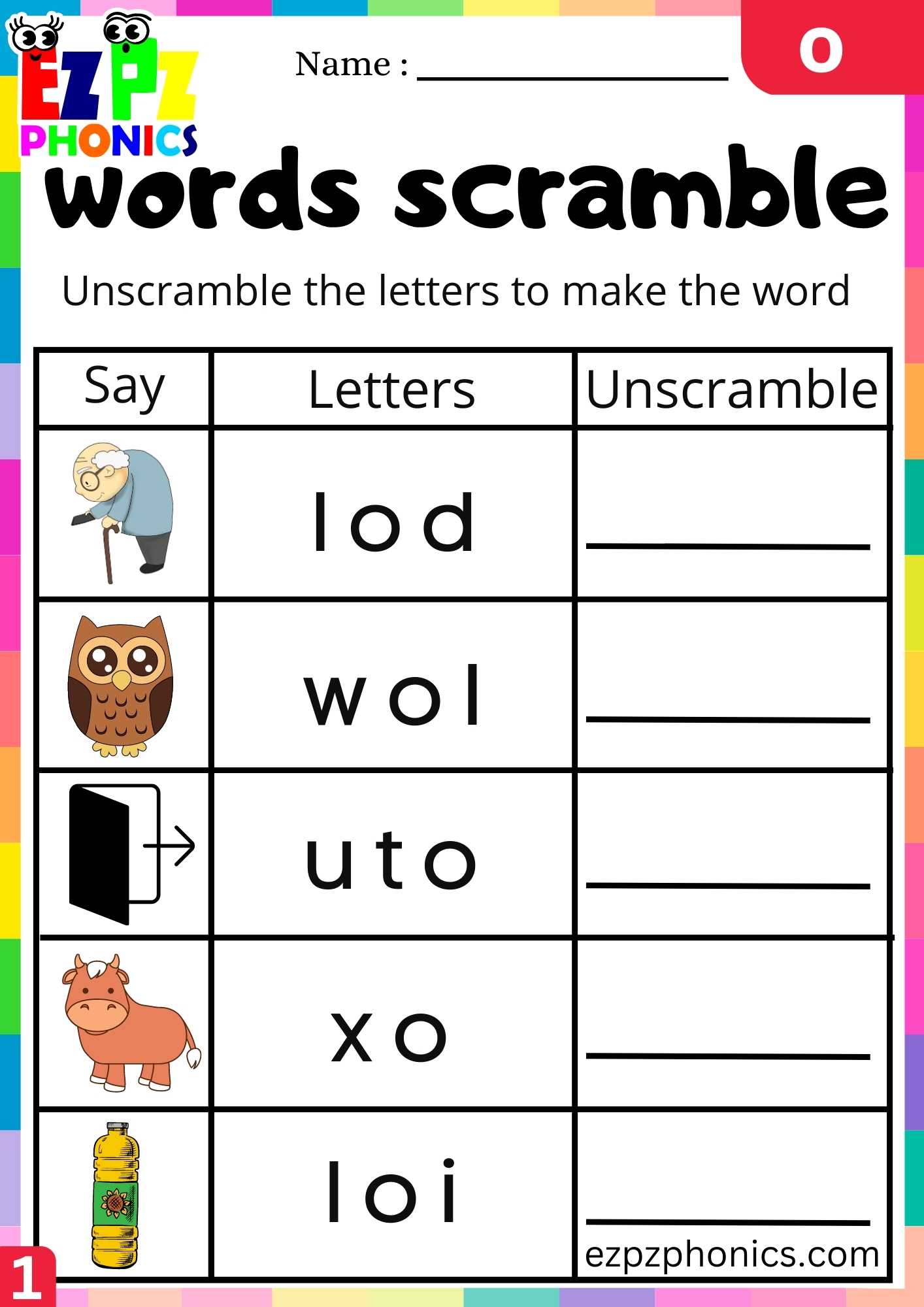 Letter O Words Scramble Beginning Sounds Worksheet - ezpzphonics.com