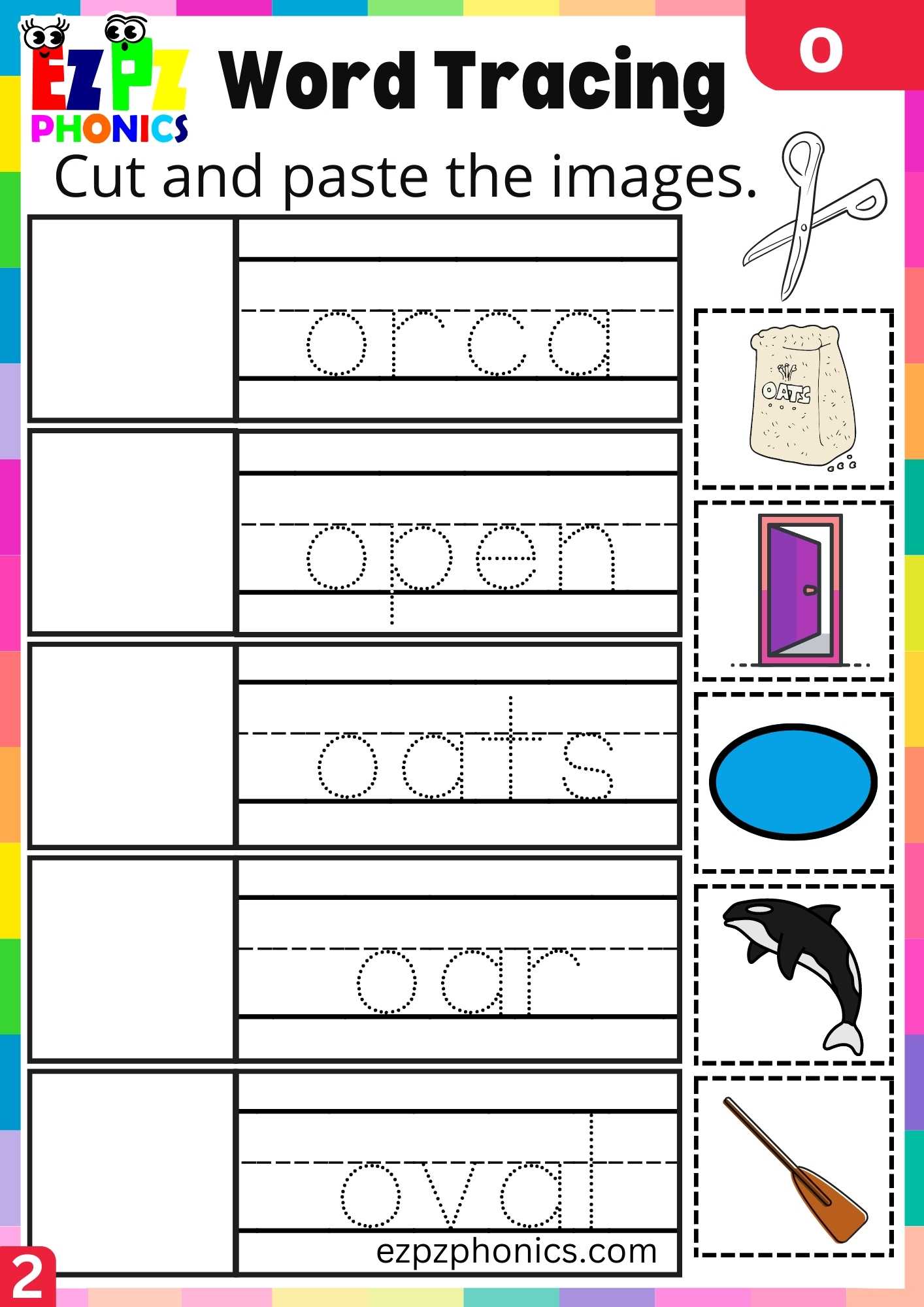 Group2 Letter O Word Tracing Beginning Sounds Worksheet - ezpzphonics.com